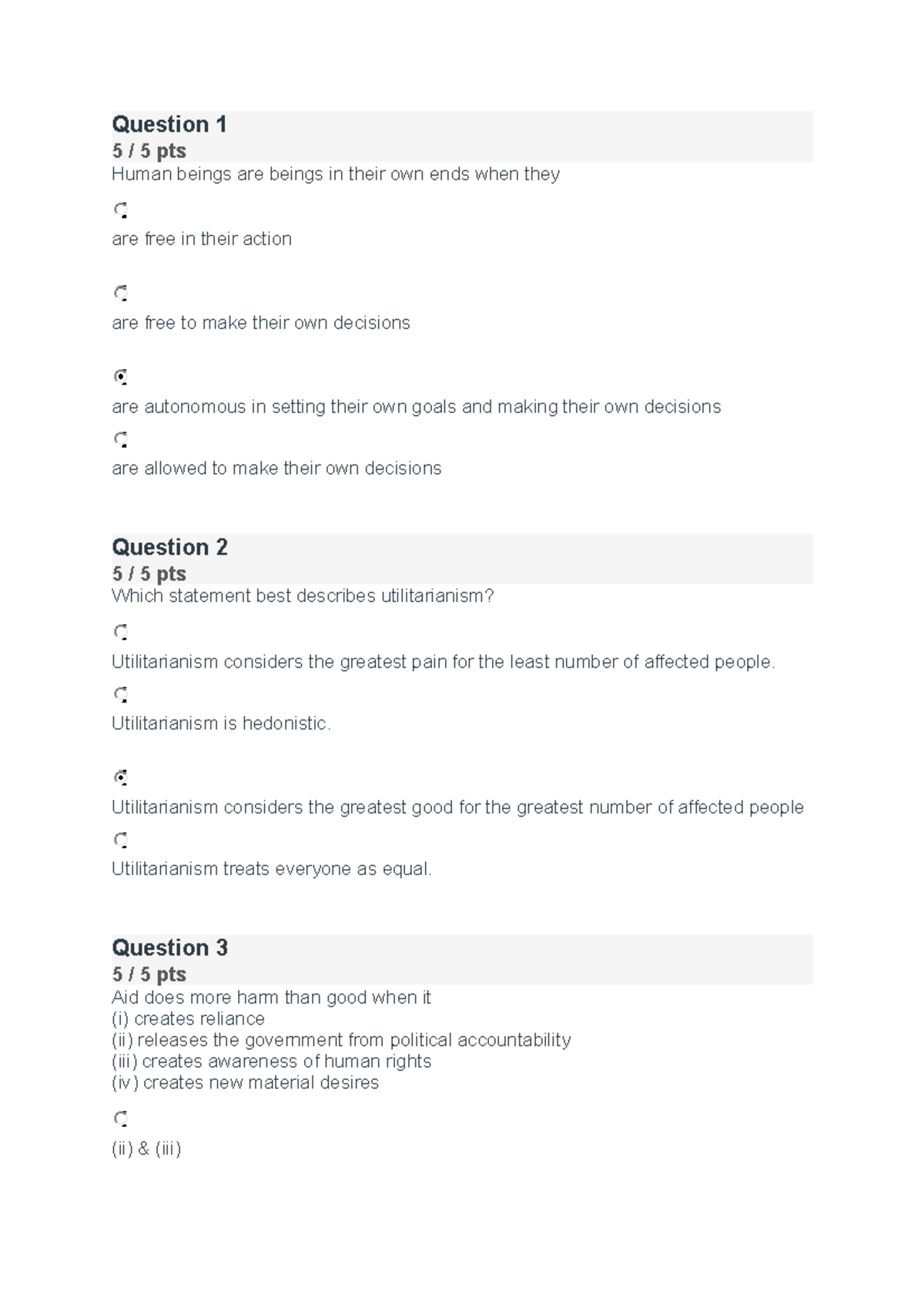 SCO101 Pre Course Quiz - Question 1 5 / 5 pts Human beings are beings ...