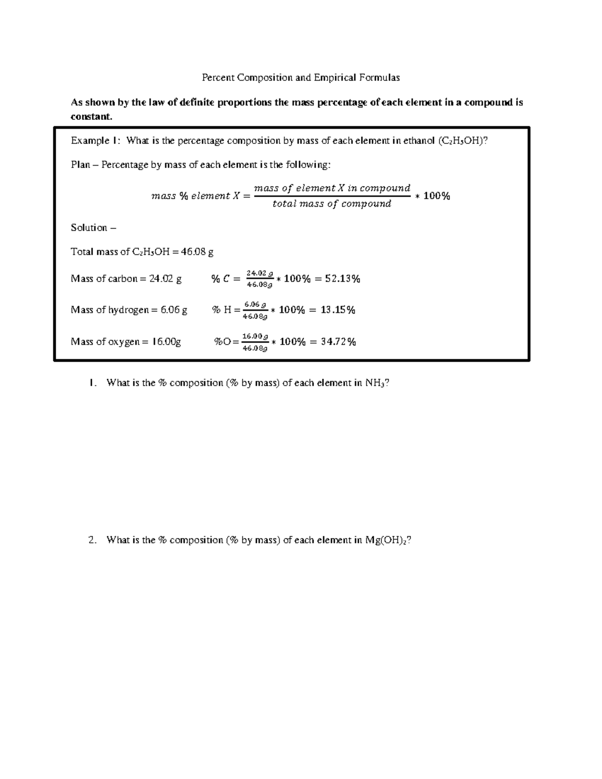 6.a Percent Composition - Percent Composition and Empirical Formulas As ...