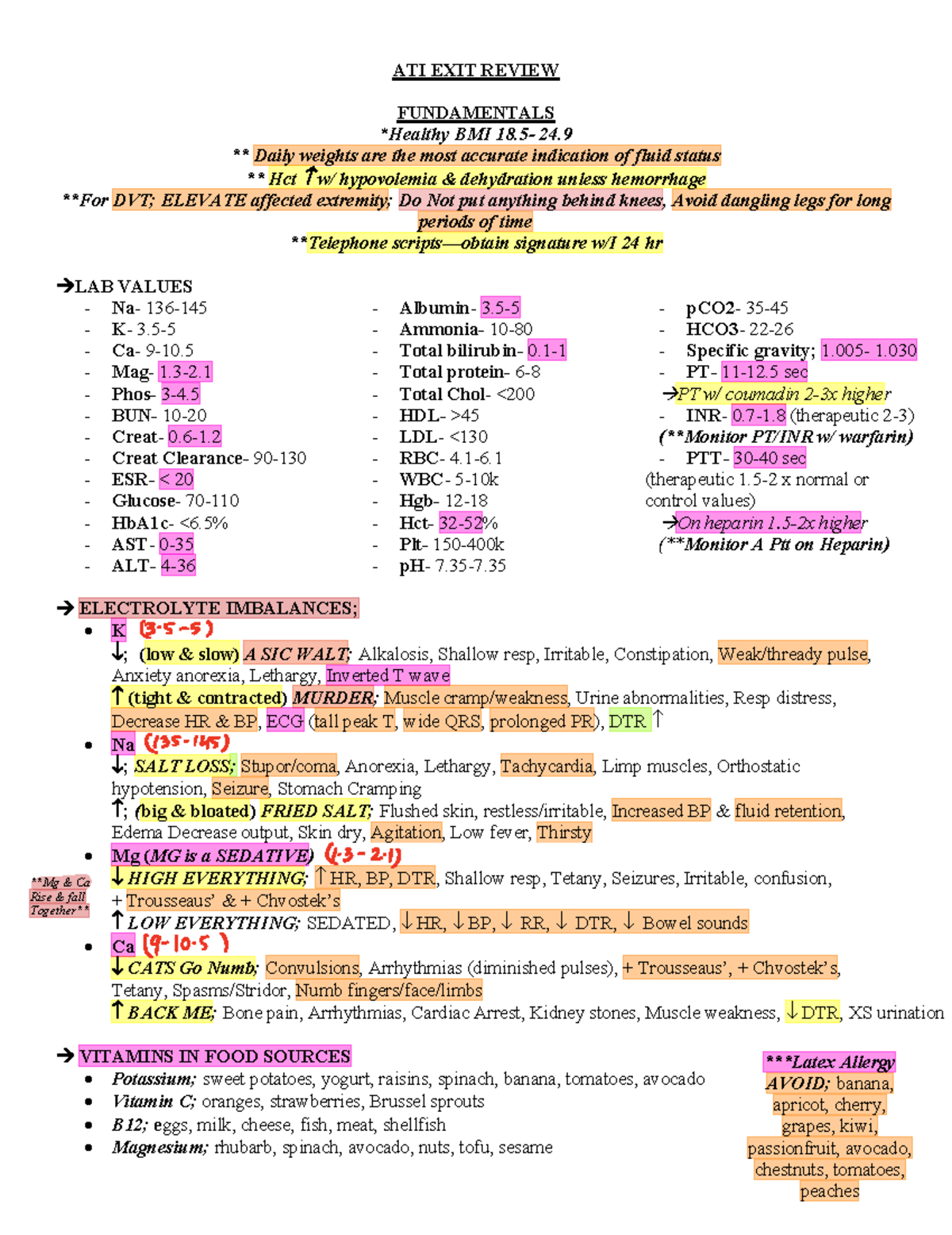 inte study notes - ATI EXIT REVIEW FUNDAMENTALS *Healthy BMI 18- 24 ...