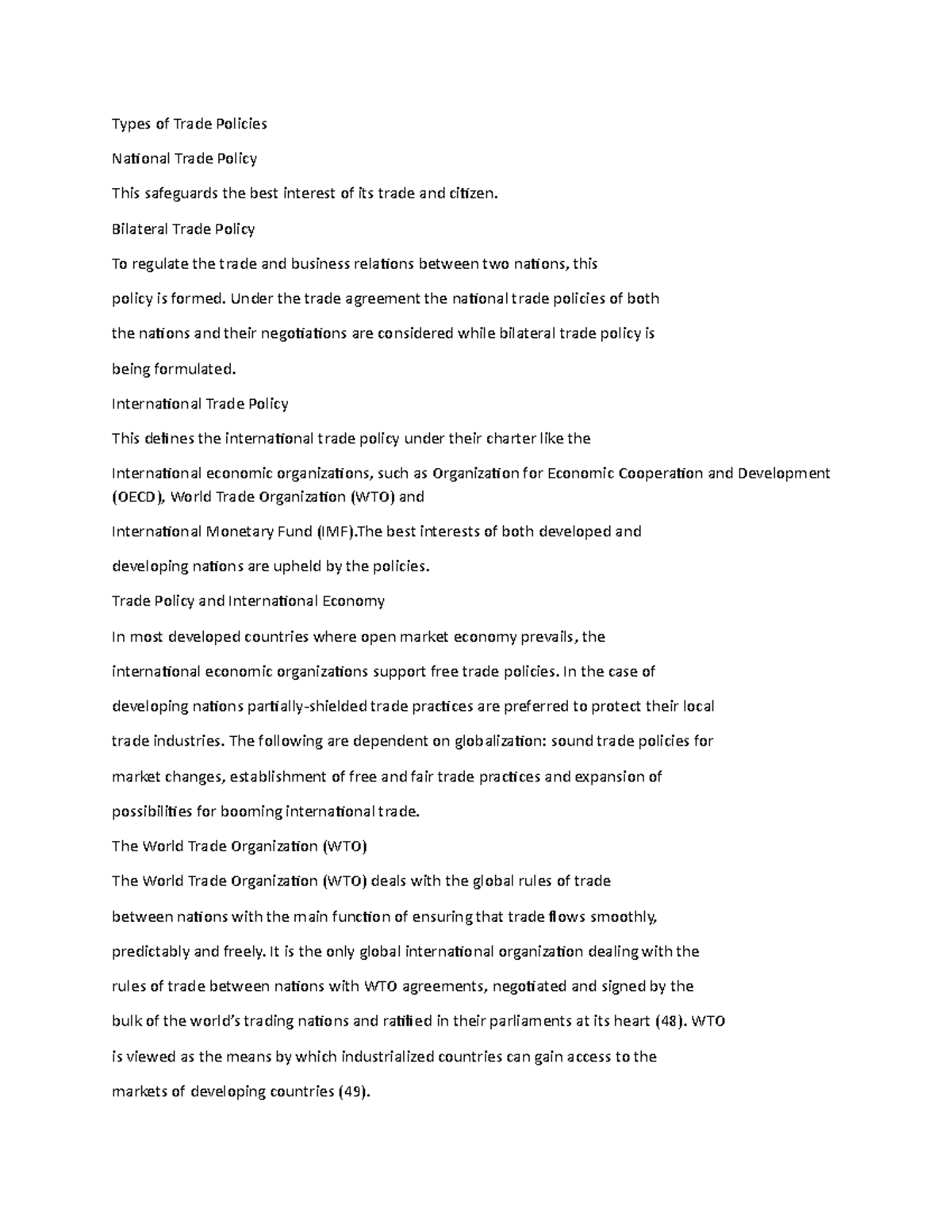 Types of Trade Policies - Types of Trade Policies National Trade Policy ...