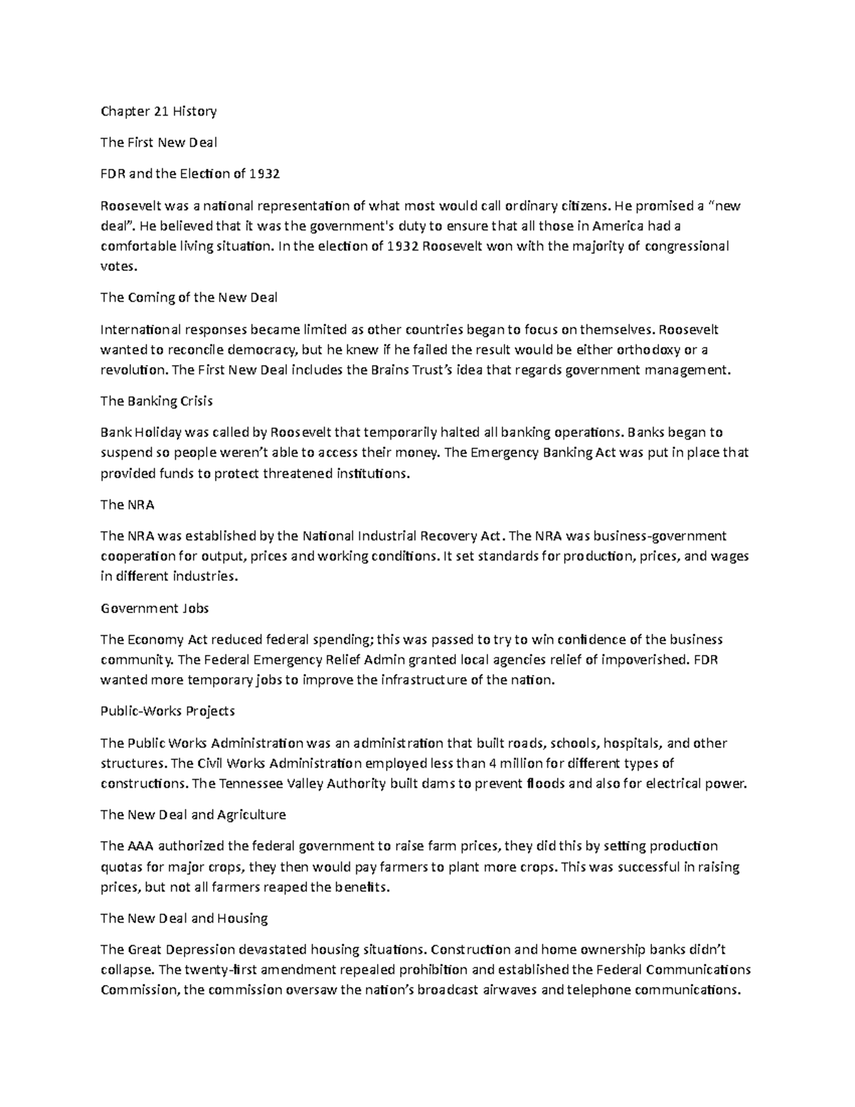 Chapter 21 History The First New Deal FDR and the Election of 1932 ...