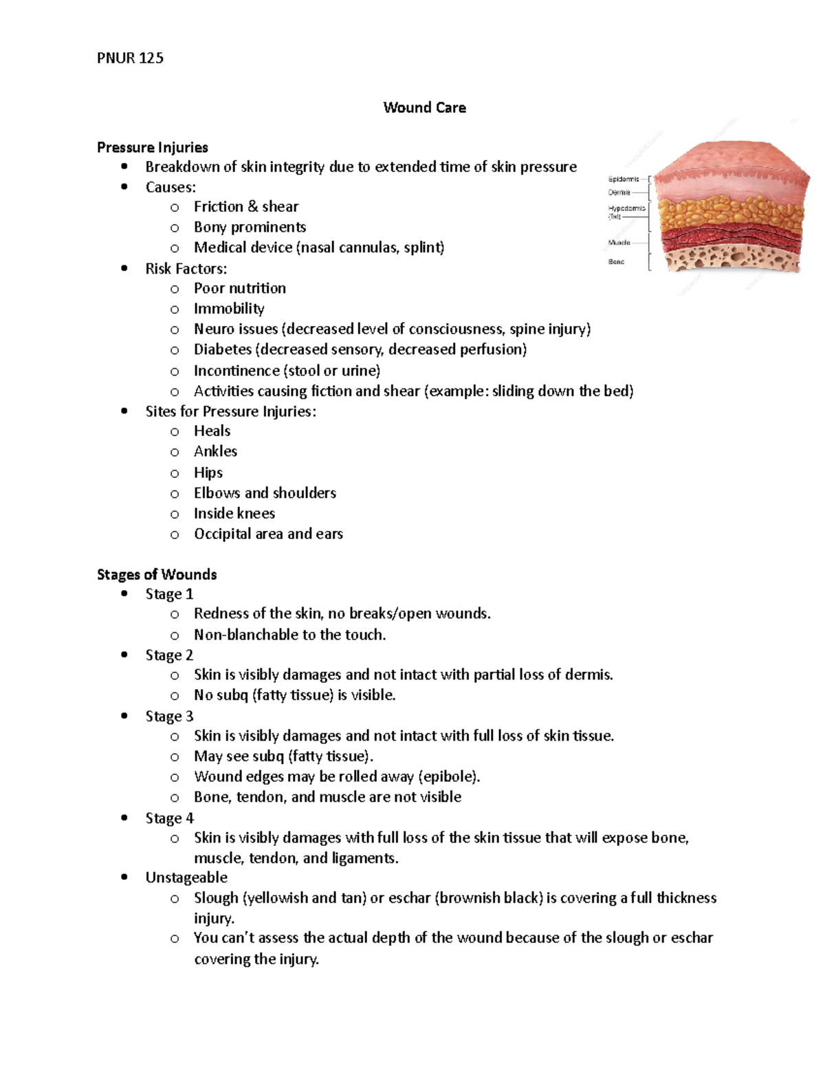 Wound Care - weekly notes - PNUR 125 Wound Care Pressure Injuries ...