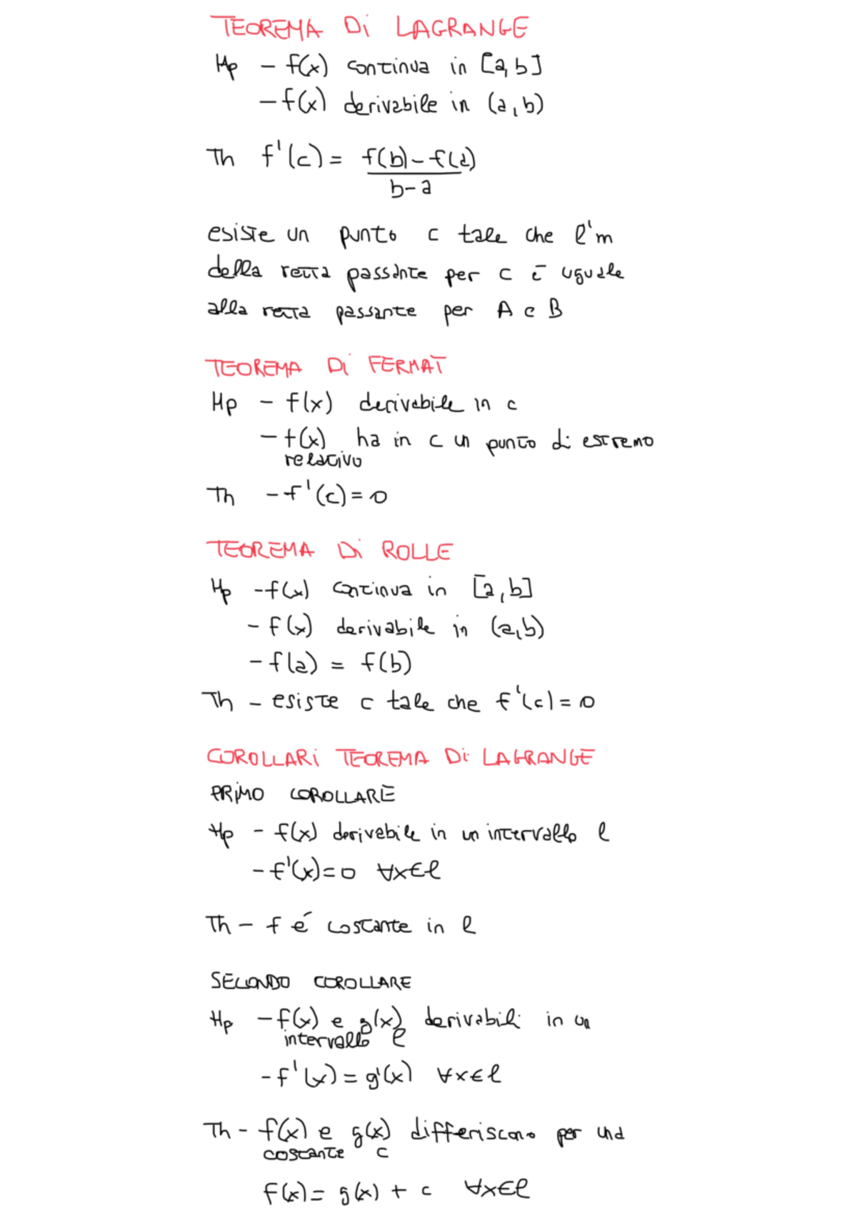 Derivate - Teoremi - appunti - Matematica (Scientifico) - Tradizionale - Studocu