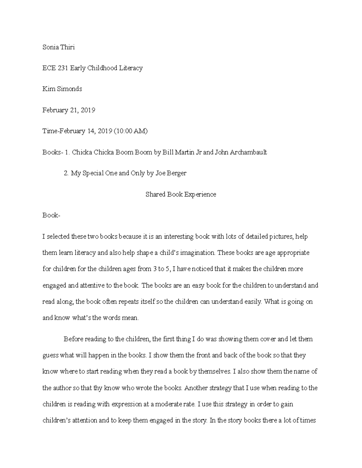 Shared Book Experience - Sonia Thiri ECE 231 Early Childhood Literacy ...