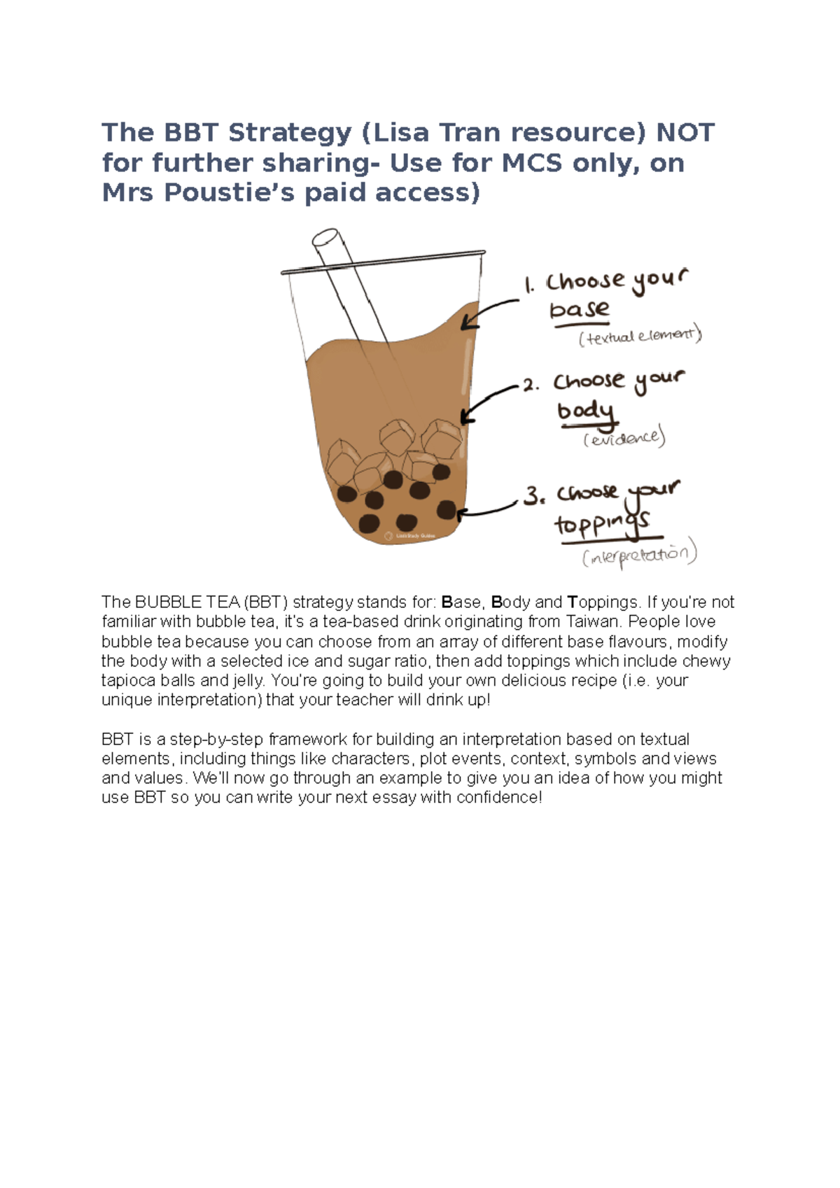 LSG Buble Tea Model of Analysis - The BBT Strategy (Lisa Tran resource ...