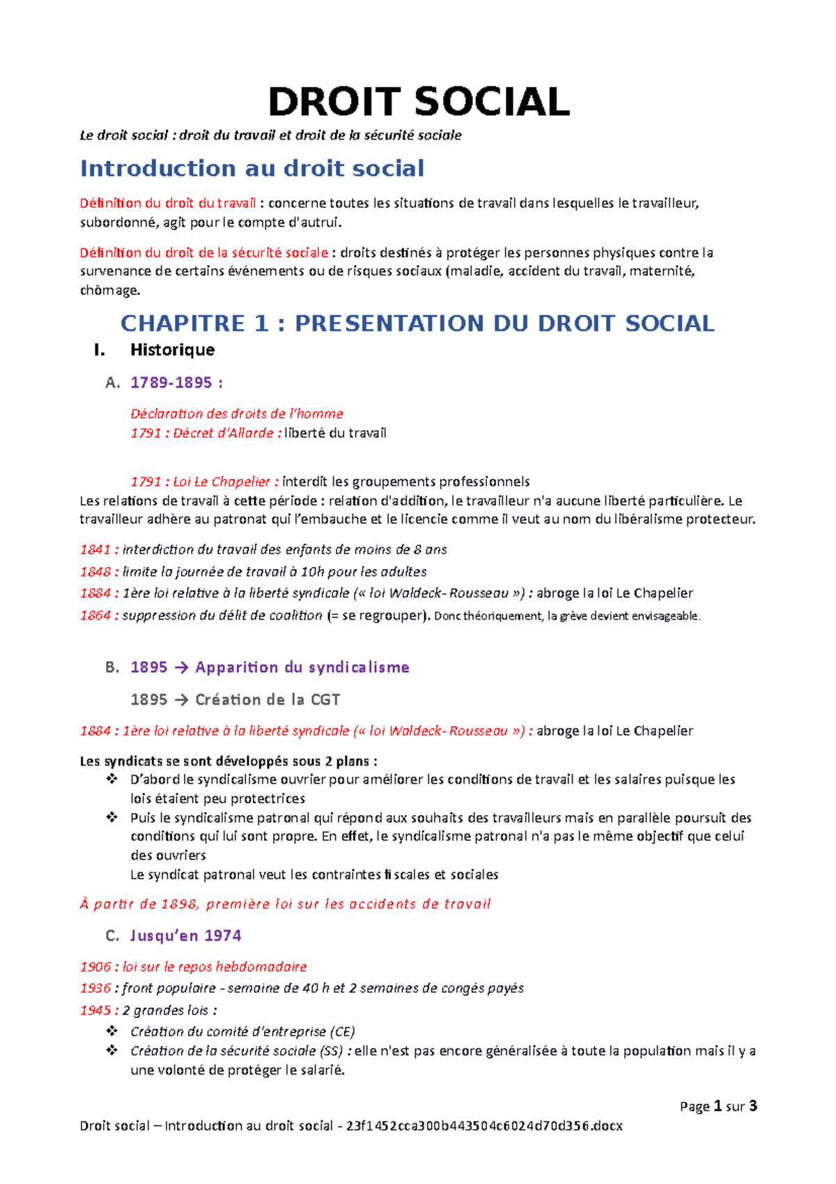1 CHAP 1 Presentation DU Droit Social - DROIT SOCIAL Le droit social ...