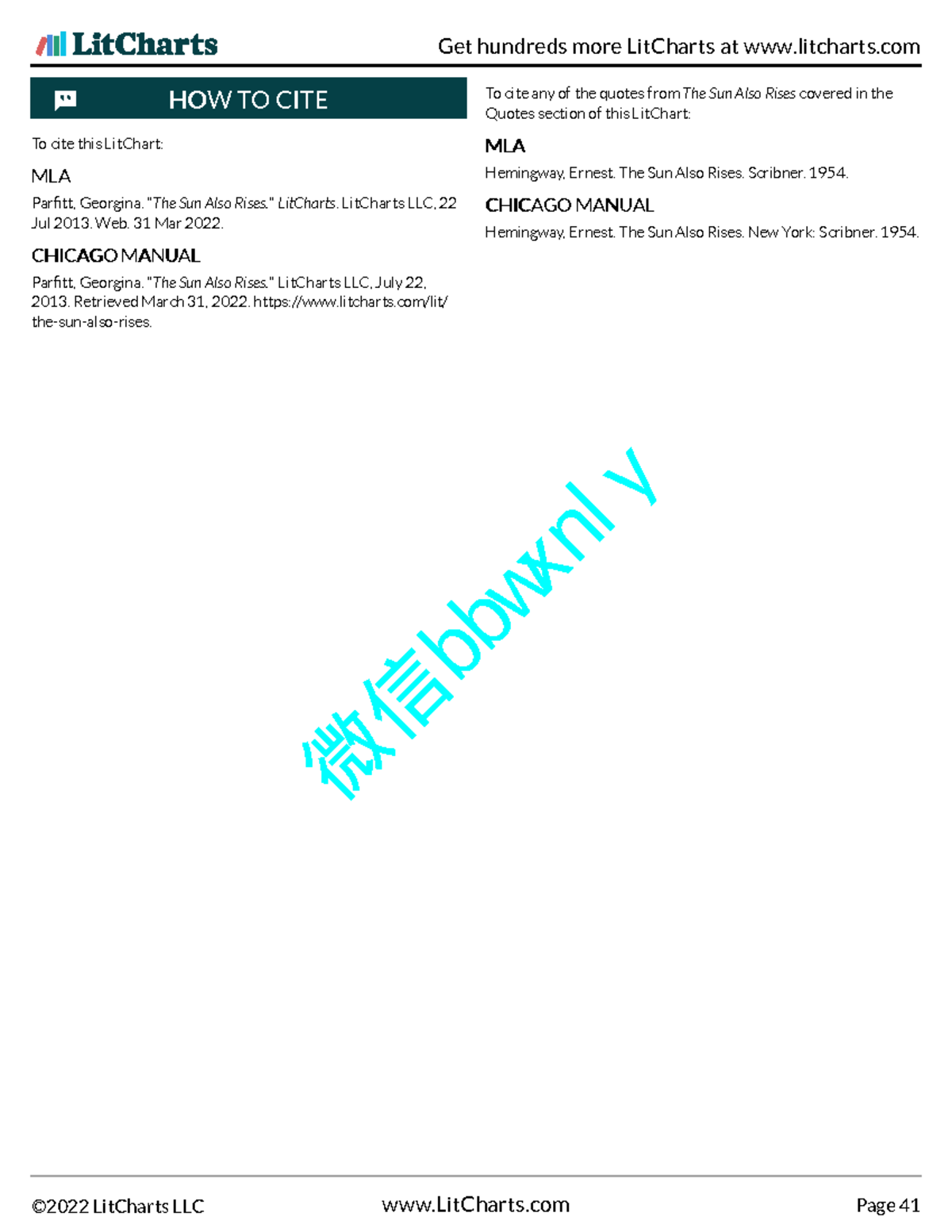 The-Sun-Also-Rises-Lit Chart (3) 41 - To cite this LitChart: MLAMLA ...