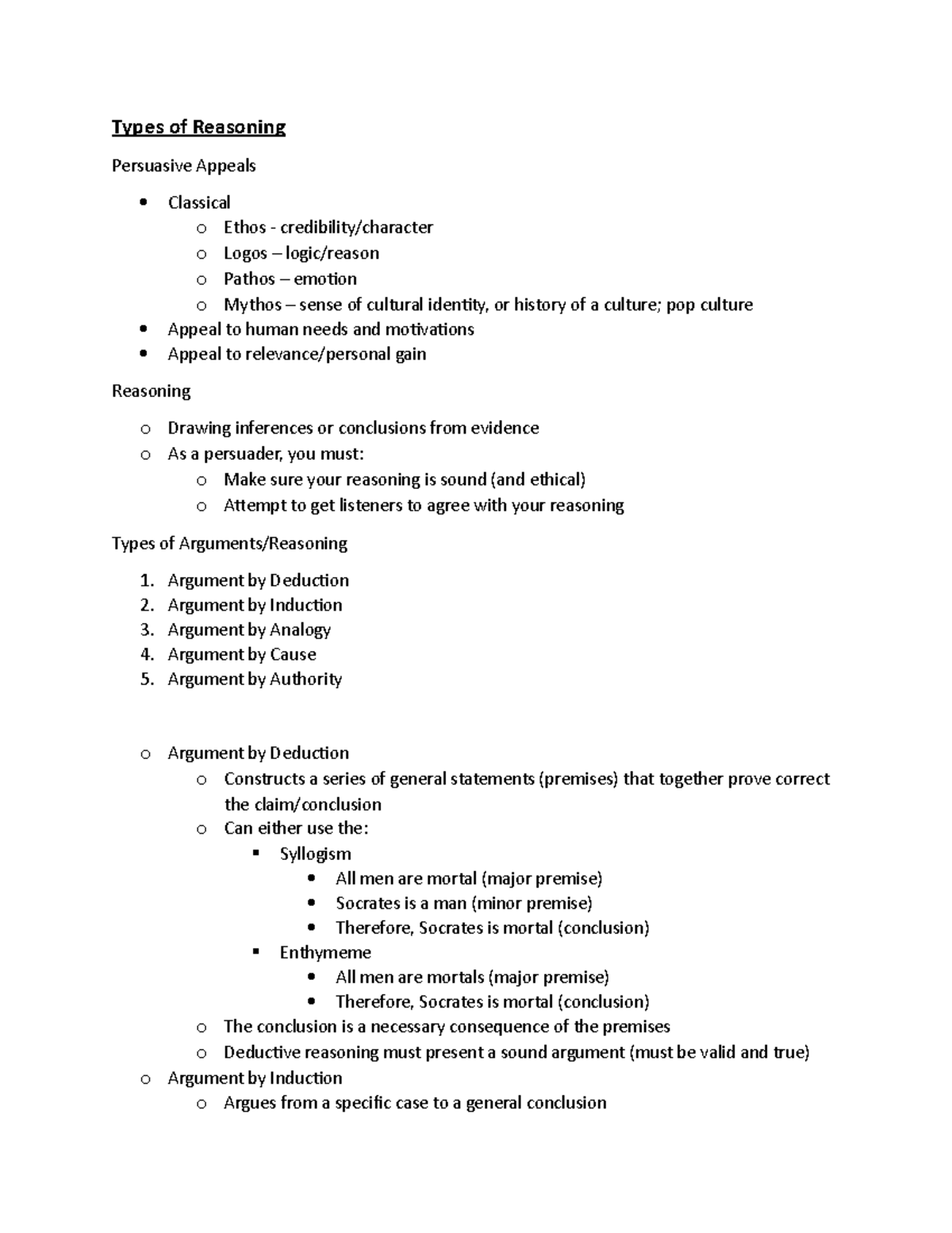 Types of Reasoning - Lecture notes 9 - Types of Reasoning Persuasive ...