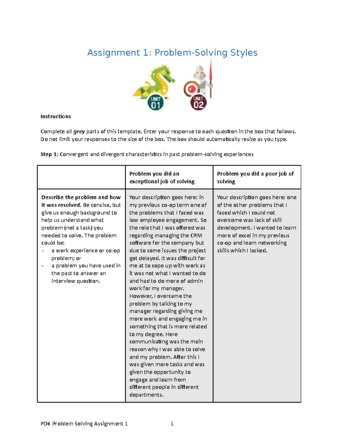 Assignment-1-template pd - Assignment 1: Problem-Solving Styles ...