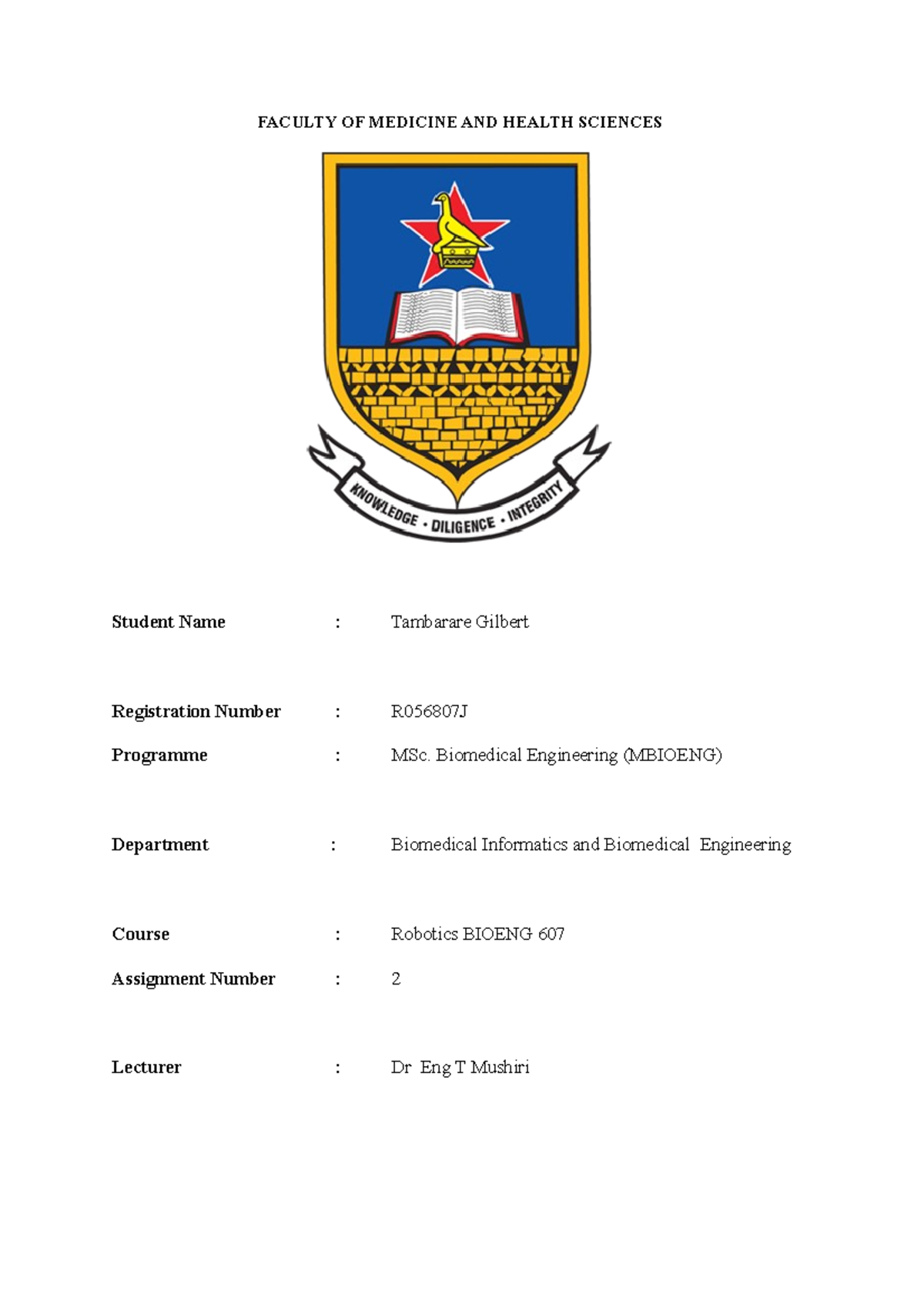 3 June Robotic Assignment 2 Faculty Of Medicine And Health Sciences