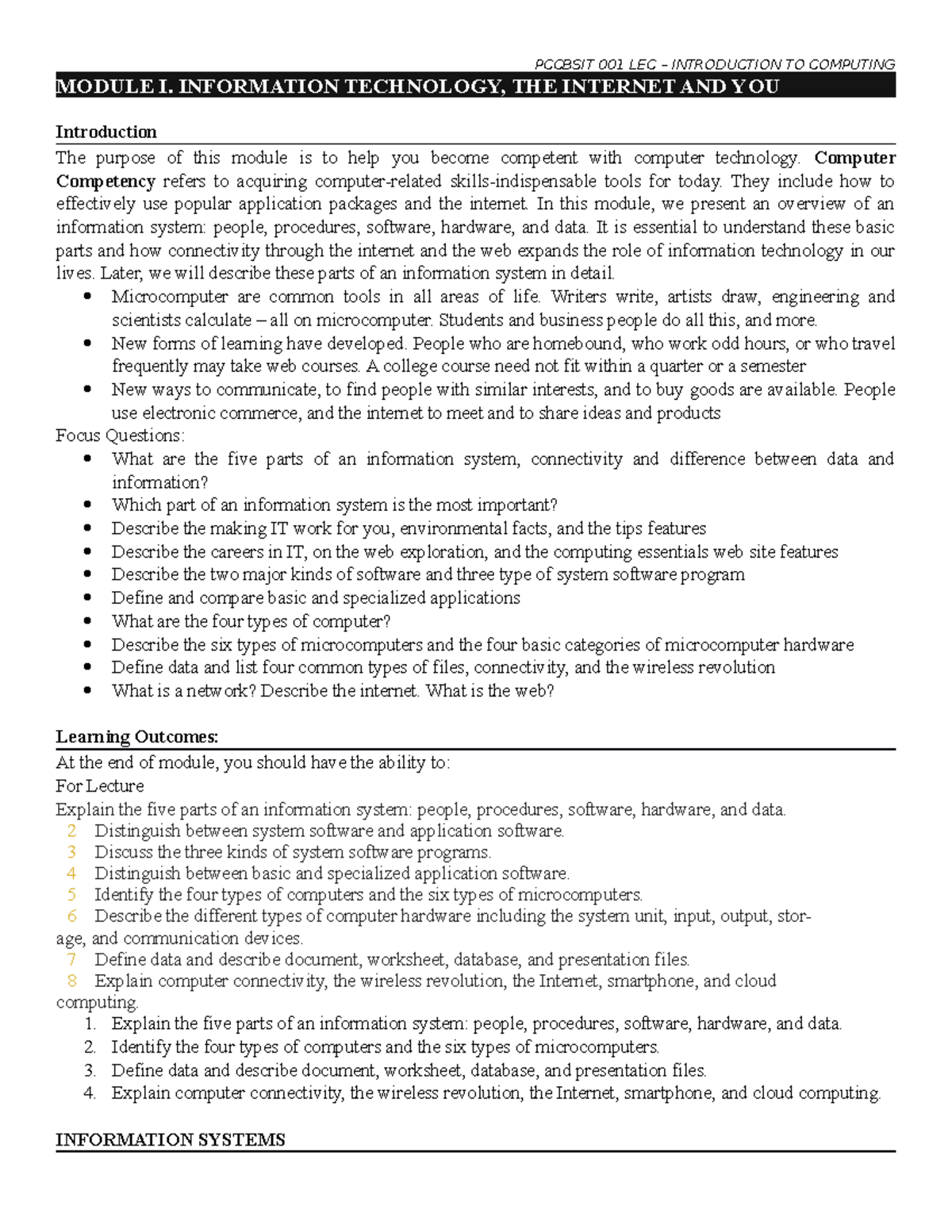 Module-1-1 - Internet and you - PCCBSIT 001 LEC – INTRODUCTION TO COMPUTING MODULE I ...