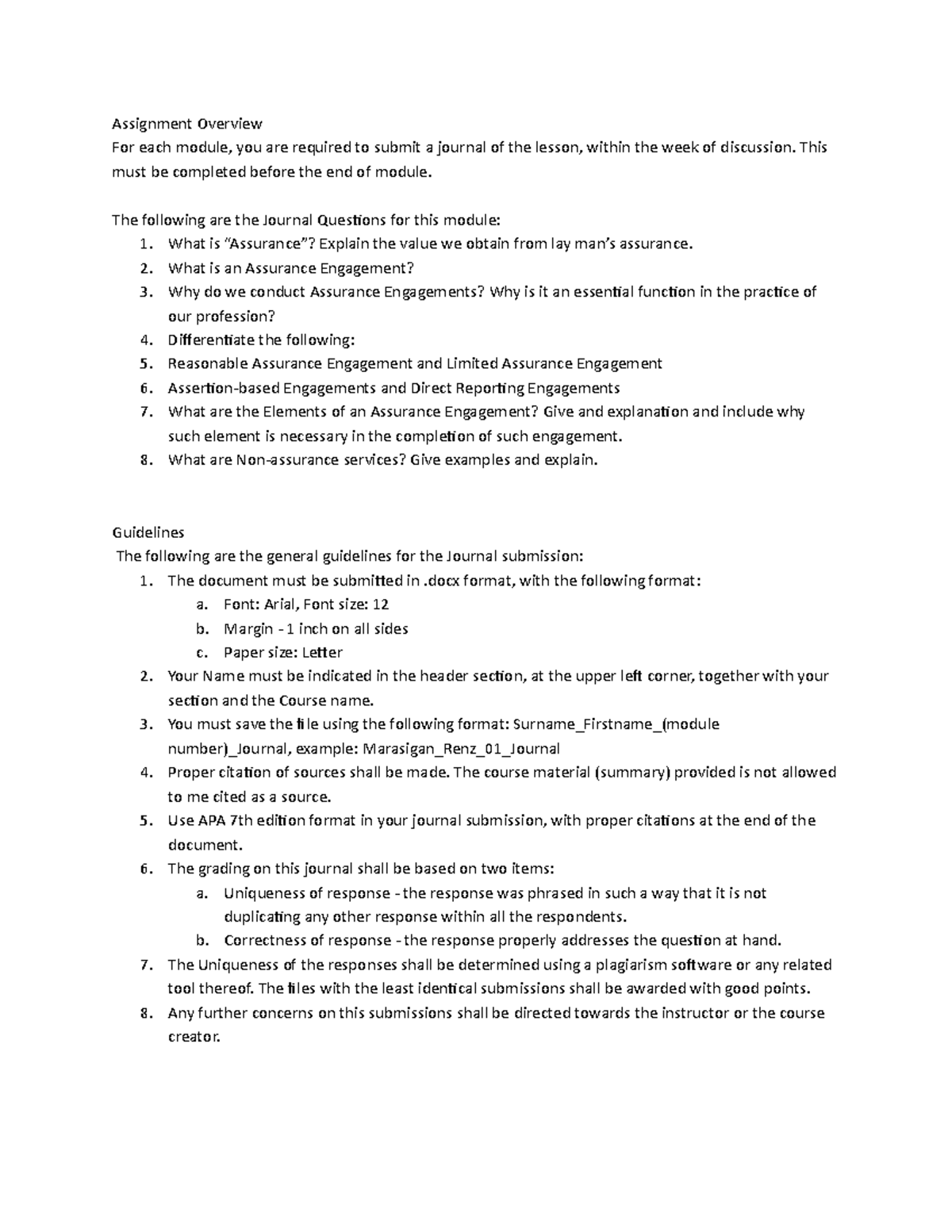 01 Assignment - Assignment Overview For each module, you are required ...