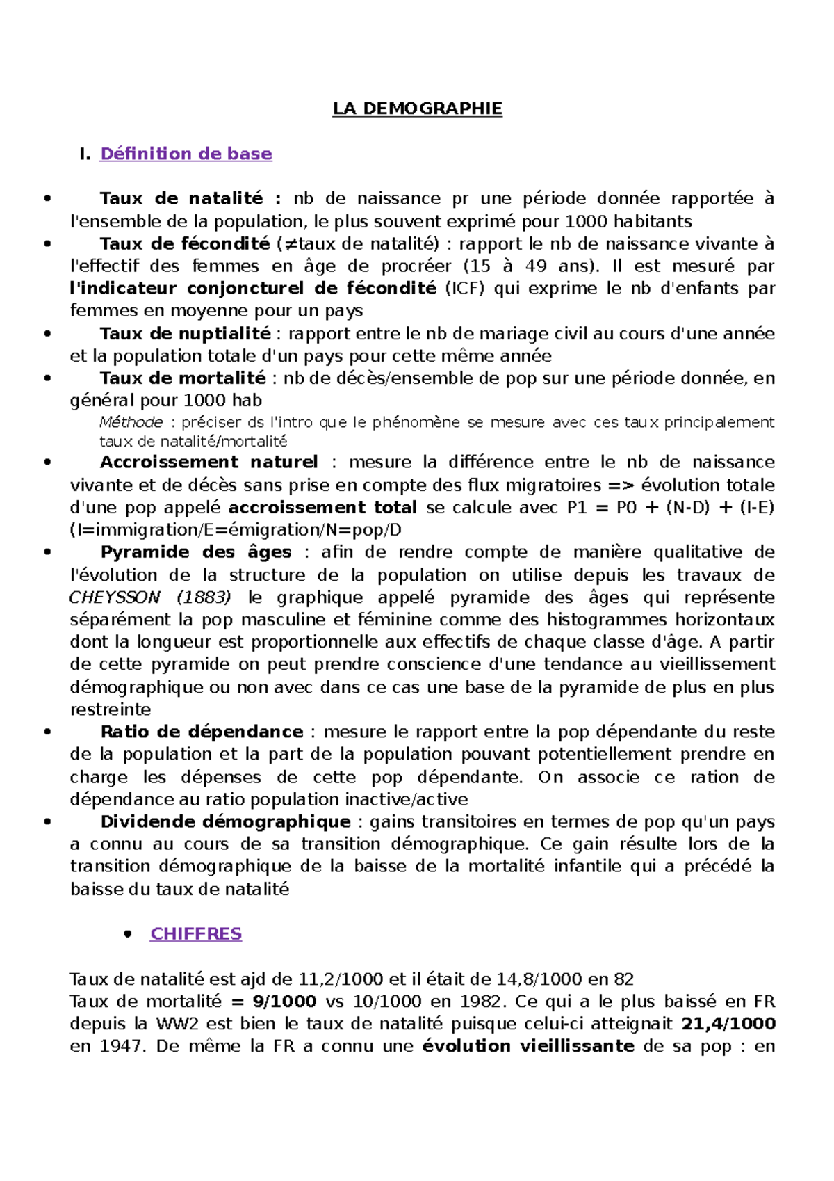 La Demographie (cours) - LA DEMOGRAPHIE I. Définition de base Taux de ...