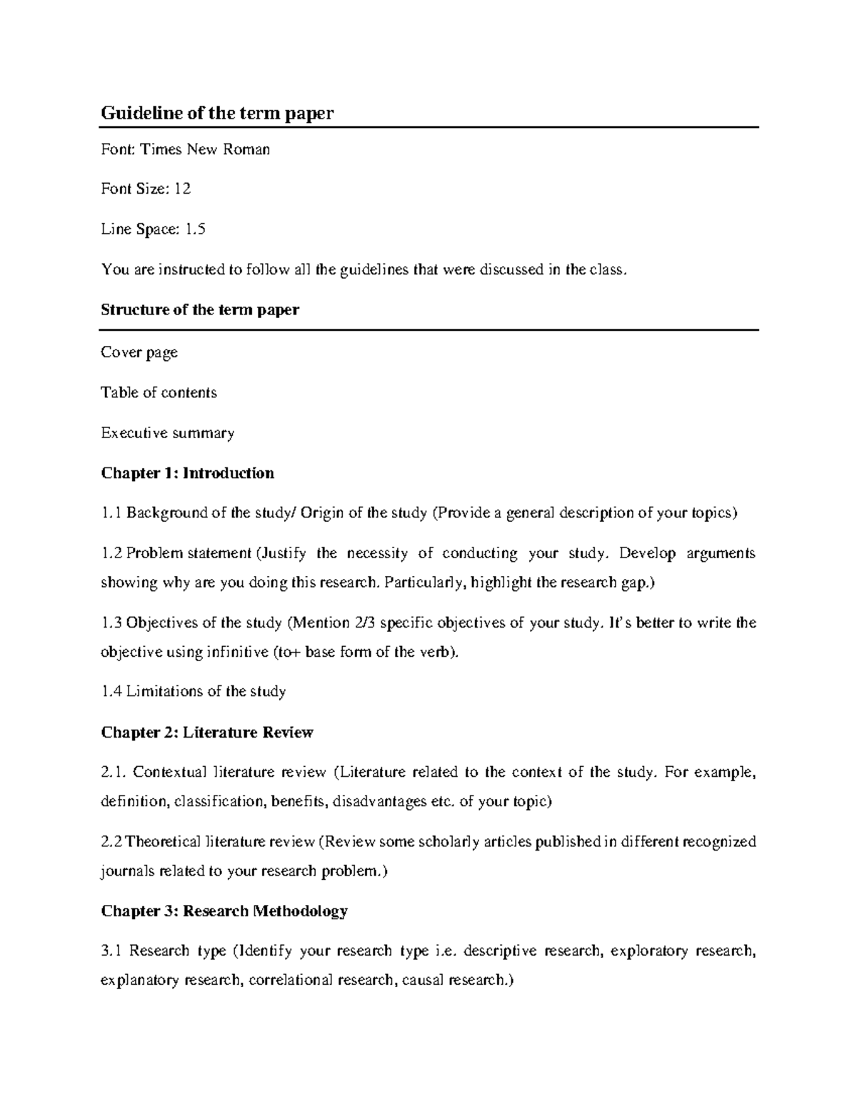 Guideline Report - Instructions - Guideline of the term paper Font ...