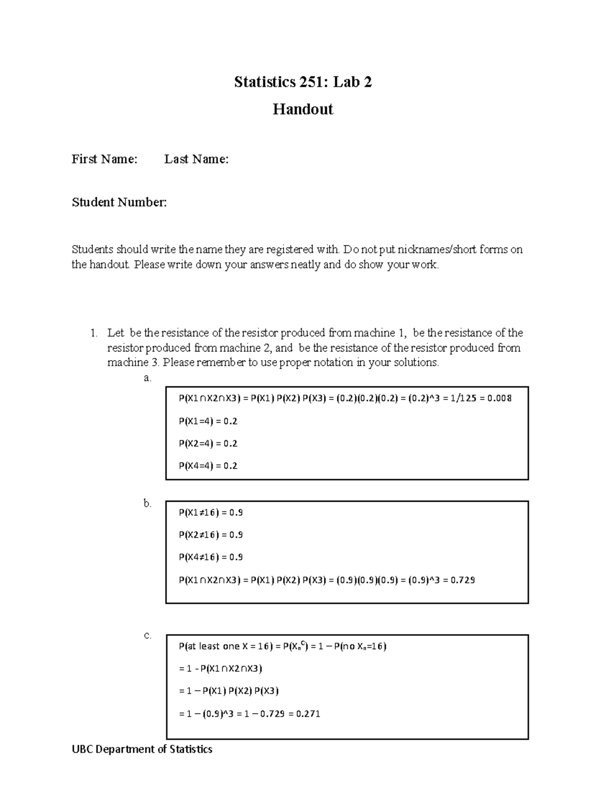 STAT 251 Lab 02 Handout Completed Exercise - Statistics 251: Lab 2 ...