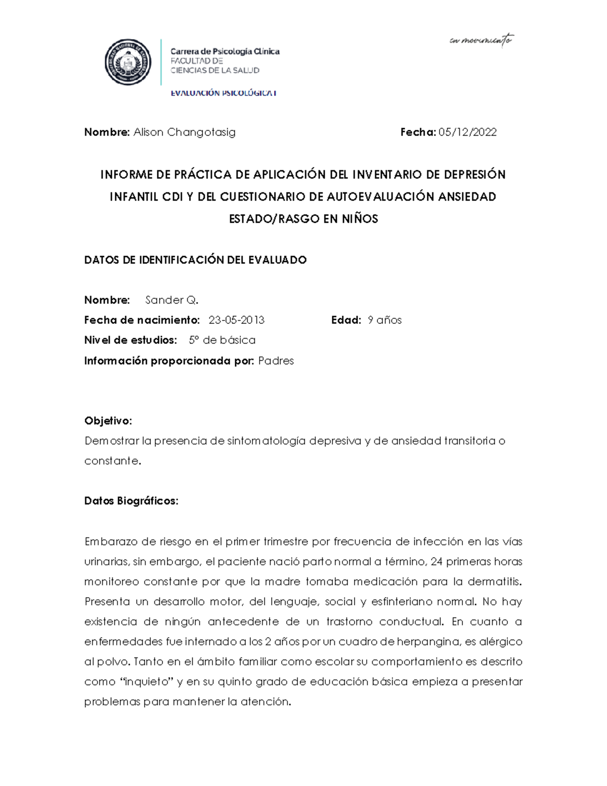 Informe CDI Staic - Nombre: Alison Changotasig Fecha: 05/12/ INFORME DE PRÁCTICA DE APLICACIÓN ...