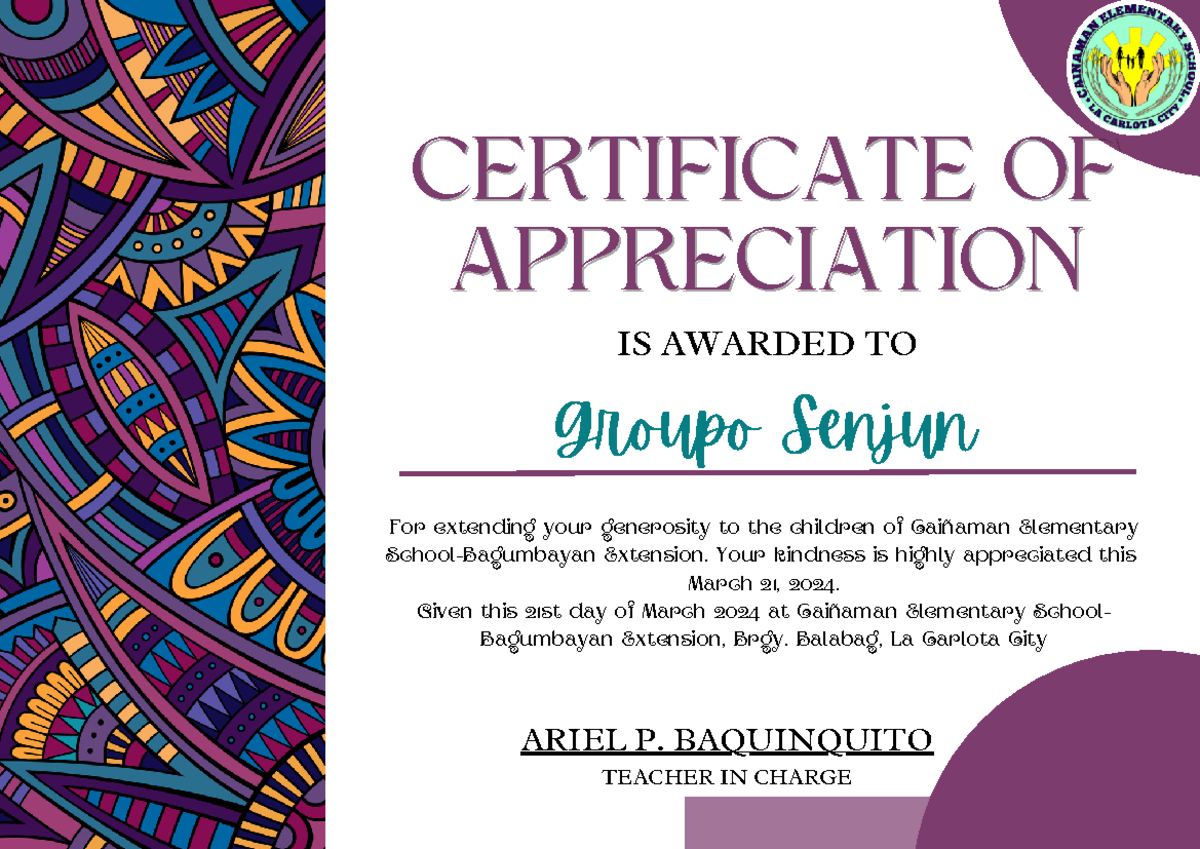 Violet Modern Attendance Certificate - Educational management ...