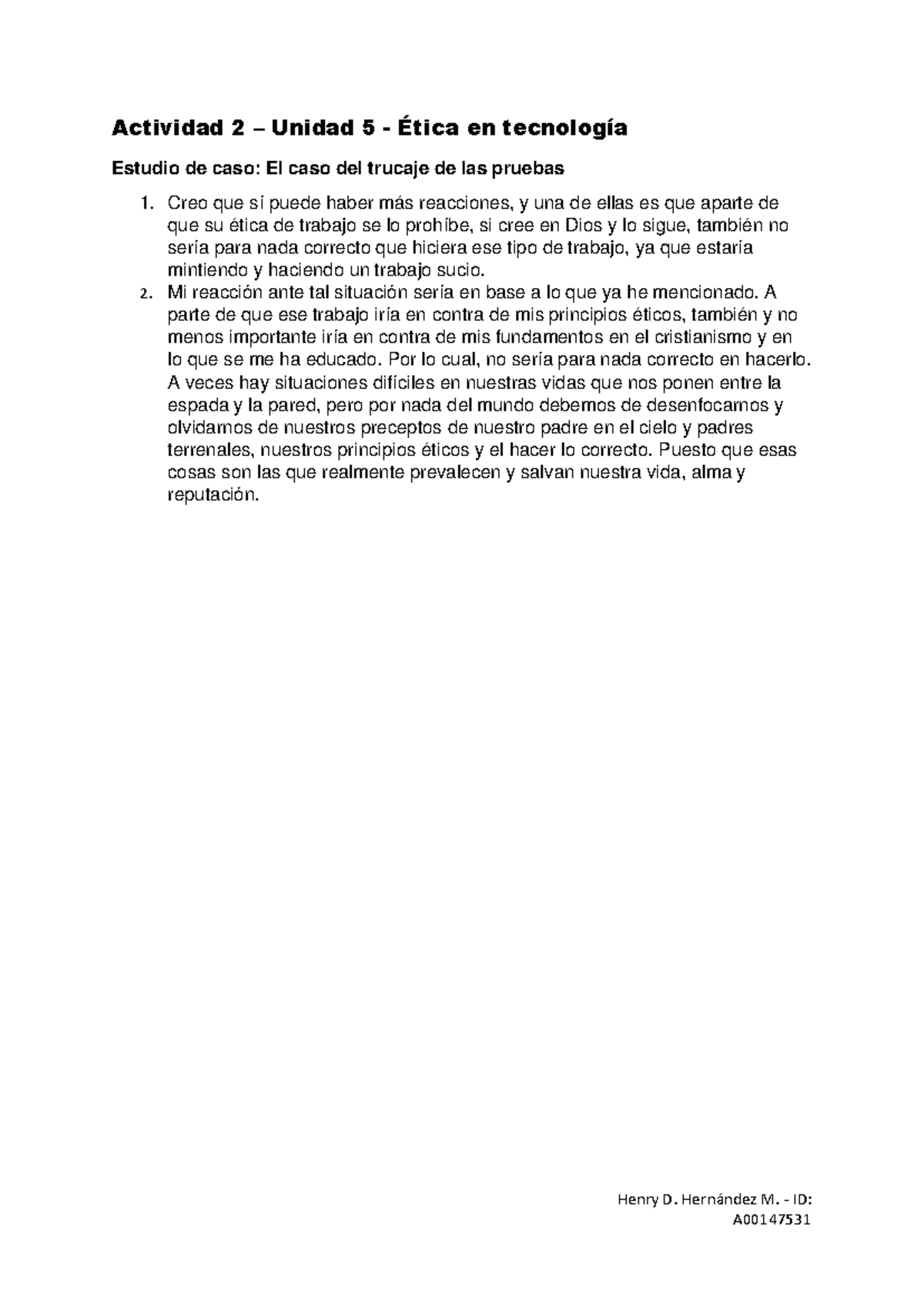 Actividad 2 – Unidad 5 - Ética en tecnología - Henry D. Hernández M ...