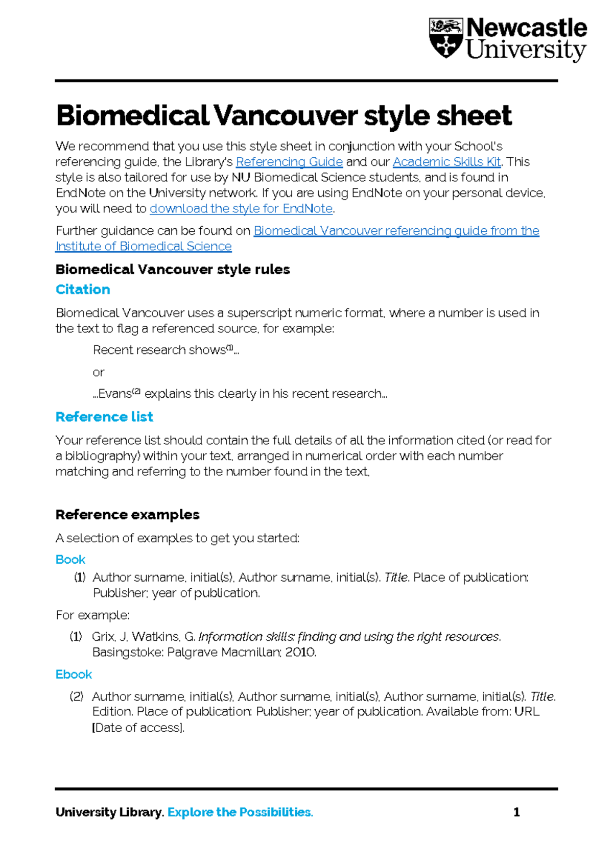 NU Vancouver Style Sheet - Biomedical Vancouver style sheet We ...