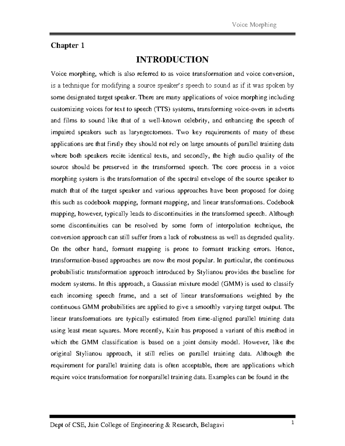 Final report - Chapter 1 INTRODUCTION Voice morphing, which is also ...