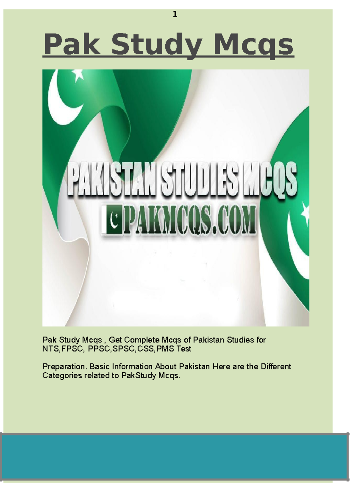 Pakistan-Study-MCQS1 to@ 10 .pdf - Pak Study Mcqs Pak Study Mcqs , Get Complete Mcqs of Pakistan ...