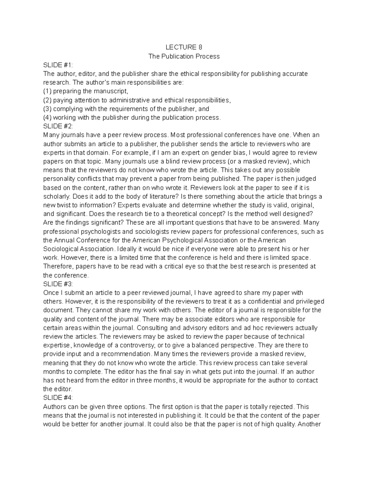 PSYU301 Wk8 Pt1 - Powerpoint Lecture Notes - LECTURE 8 The Publication ...