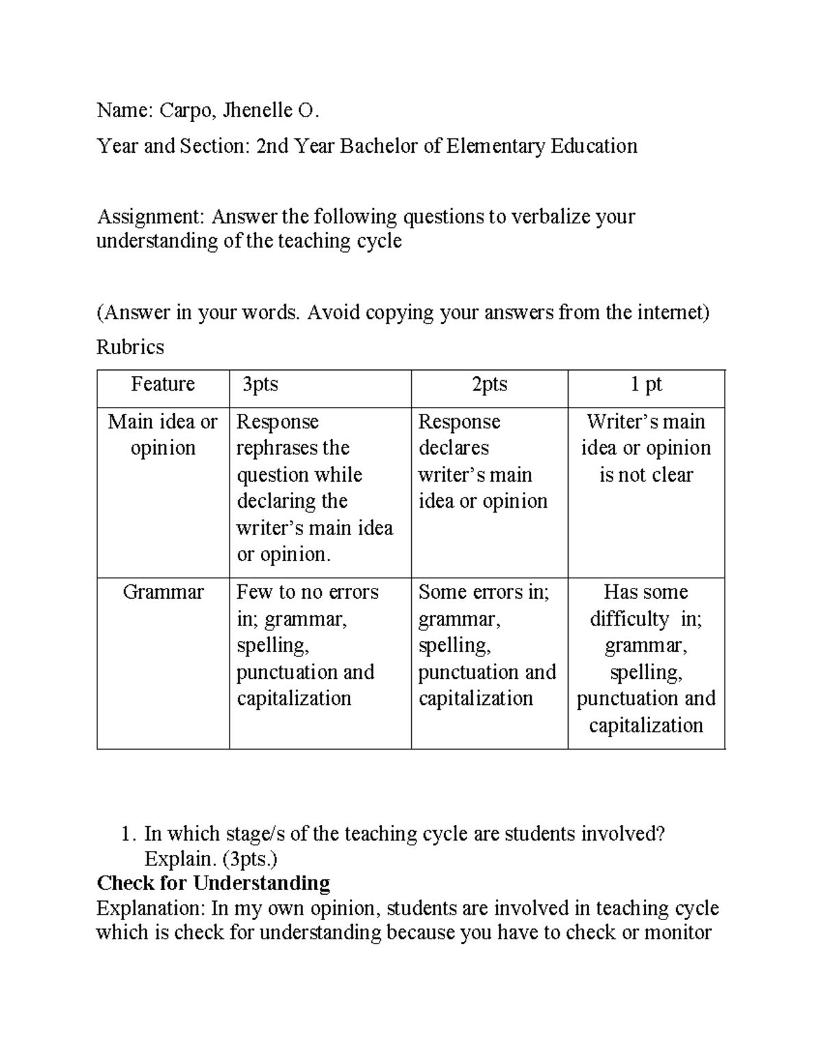 Assignment 2 - lesson 2 secondary math - Name: Carpo, Jhenelle O. Year ...