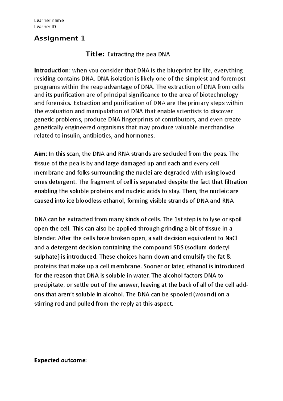 Sample 2 assignment - Learner ID Assignment 1 Title: Extracting the pea ...