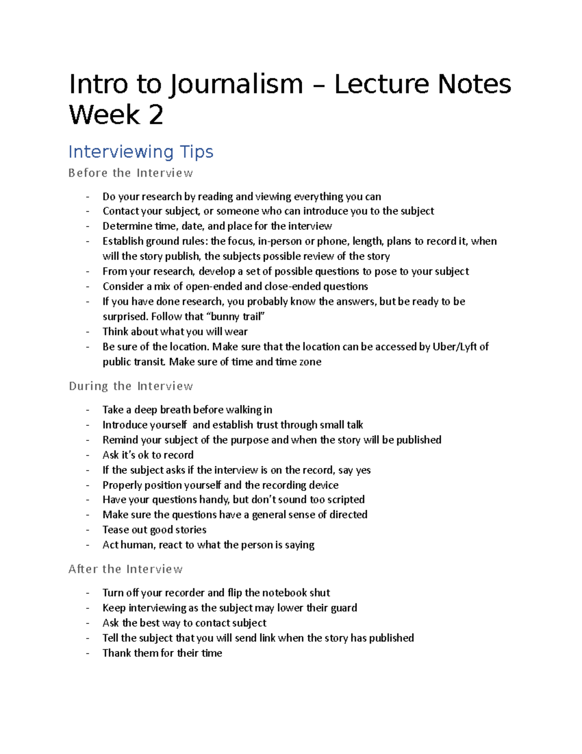 JOUR 275 Lecture Notes Week 2 - Intro to Journalism – Lecture Notes ...