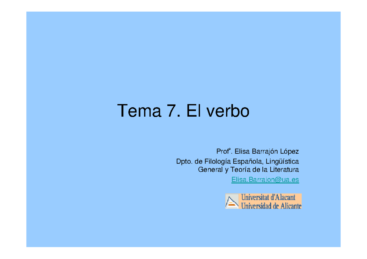 El verbo - Buenos apuntes. Muy completos - Tema 7. El verbo Profª ...