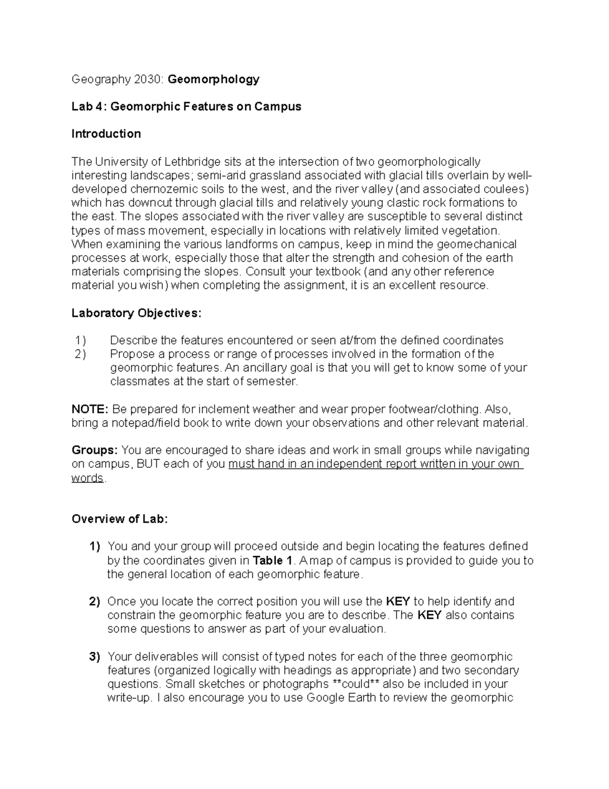 GEOG2030 Lab4 - lab - Geography 2030: Geomorphology Lab 4: Geomorphic ...
