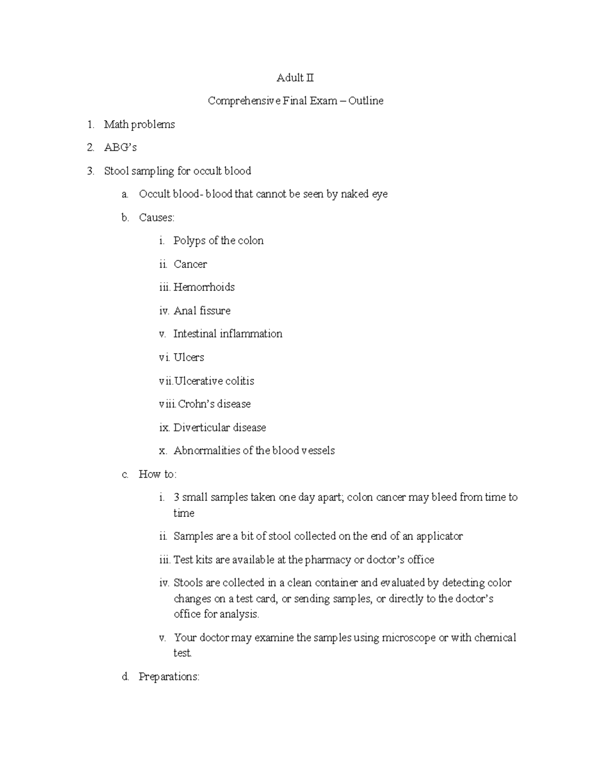 Study guide final - Adult II Comprehensive Final Exam – Outline Math ...