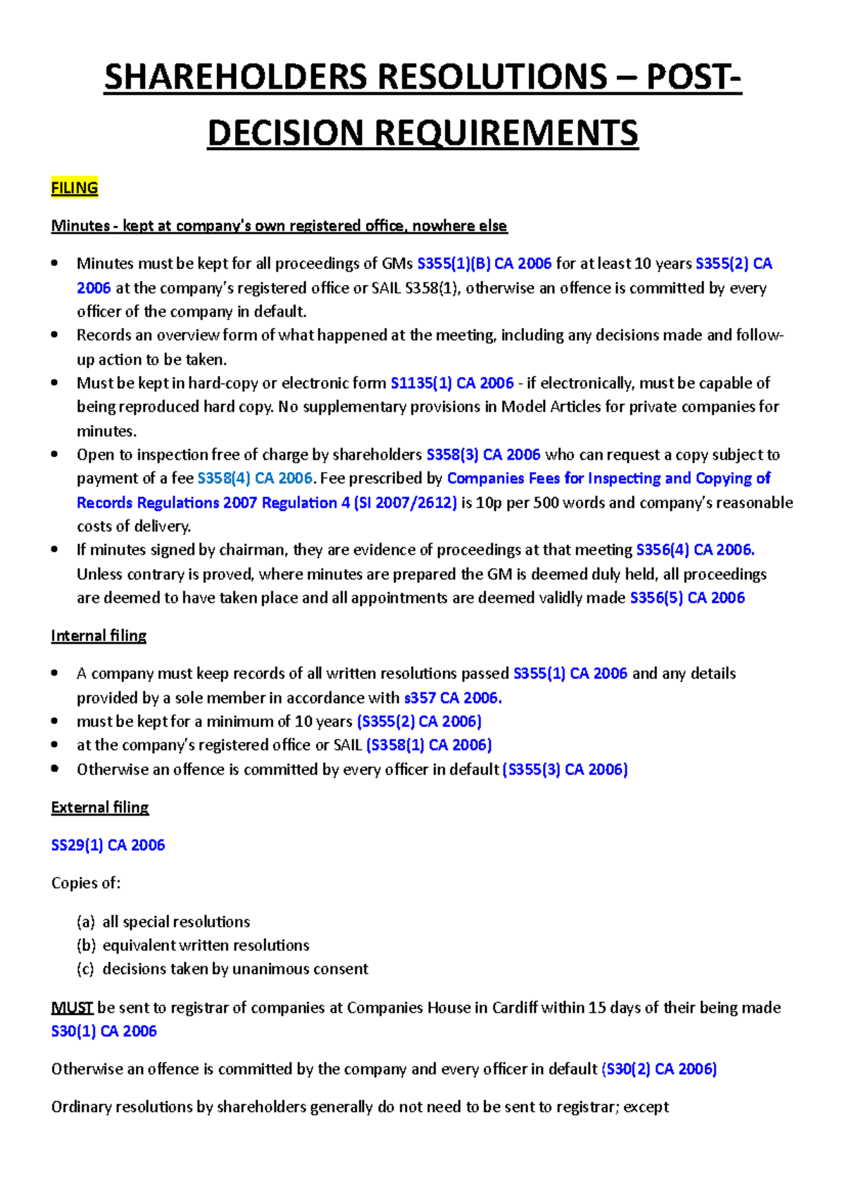 BLP - 9 - Shareholder Decisions - POST- Decision Requirements ...