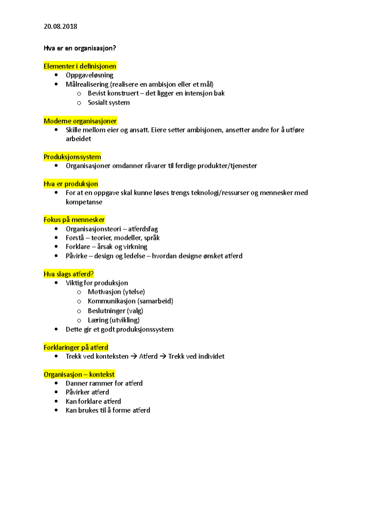 Hva er en organisasjon - 20 - 20.08 Hva er en organisasjon? Elementer i definisjonen - Studocu