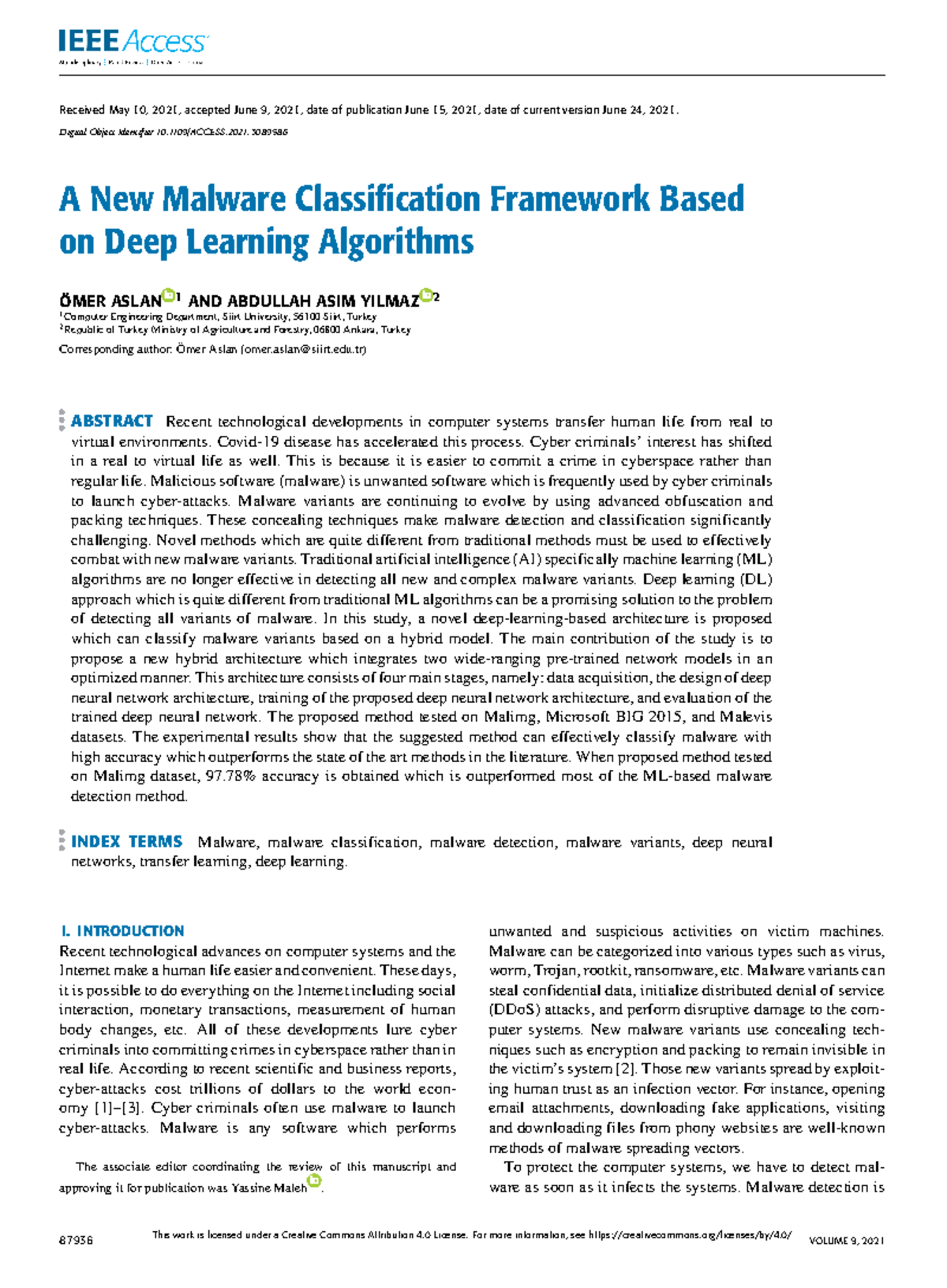 A New Malware Classification Framework Based On Deep Learning