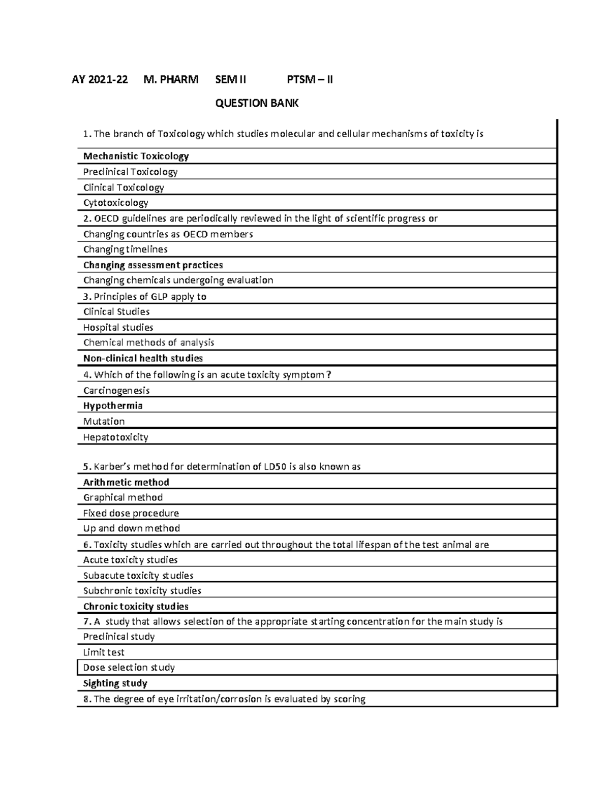 PTSM II QB - QUESTION BANK FOR PRACTICE - AY 2021- 22 M. PHARM SEM II ...