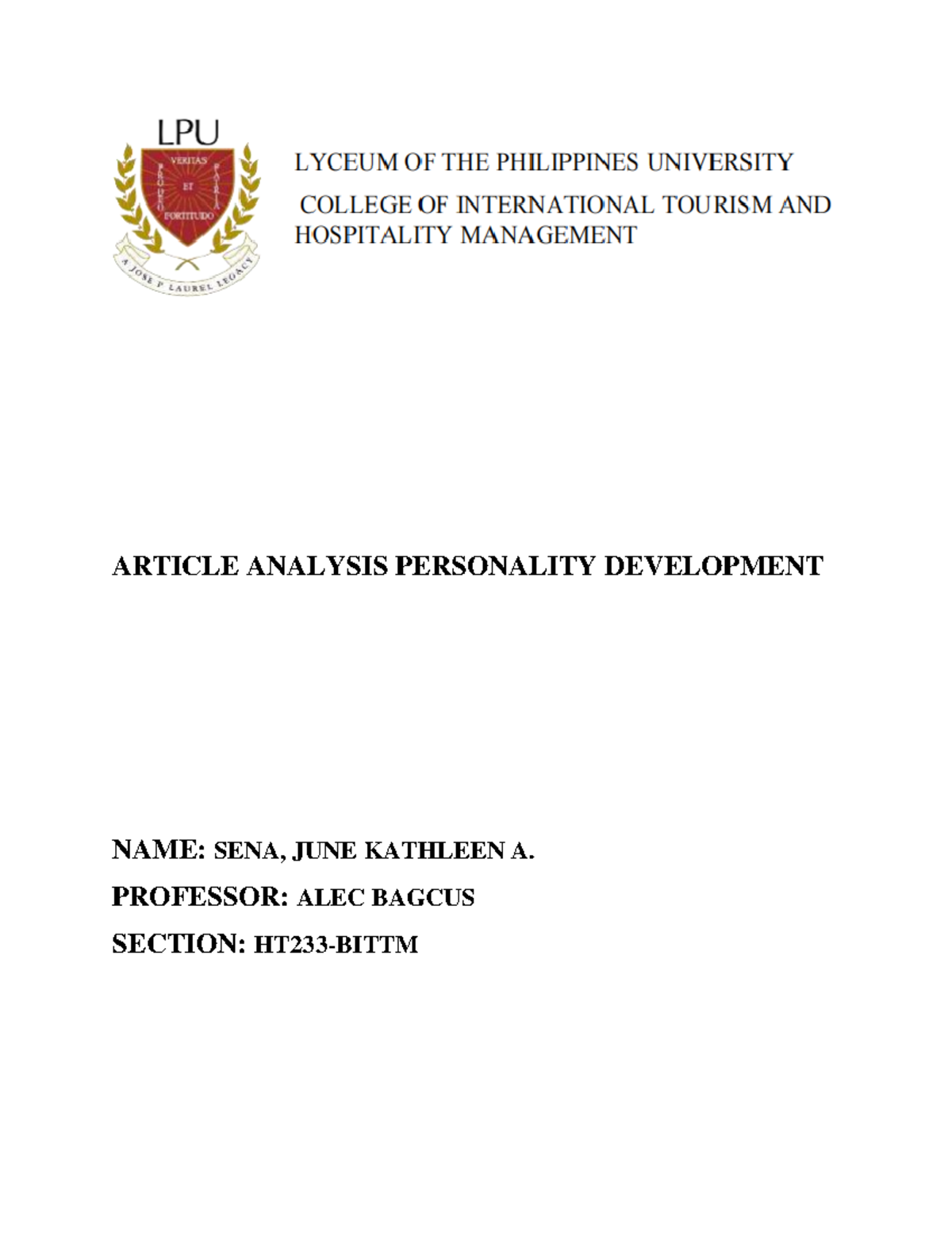 Article Analysis Personality Development - ARTICLE ANALYSIS PERSONALITY ...