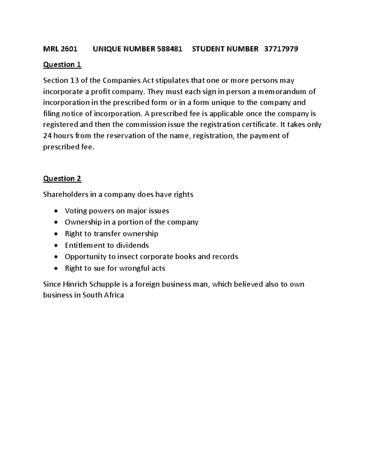 MRL 2601 Unique Number 588481 Student Number 37717979 - MRL 2601 UNIQUE ...