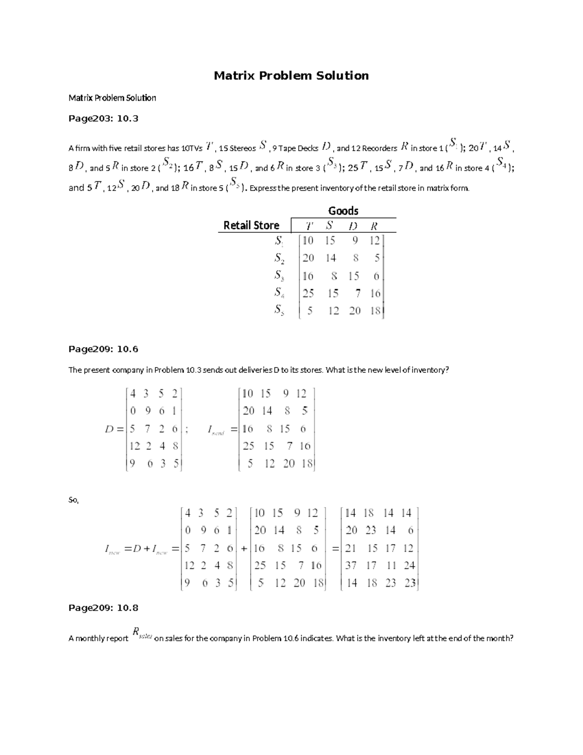 Matrix Problem Solution - Matrix Problem Solution Matrix Problem ...