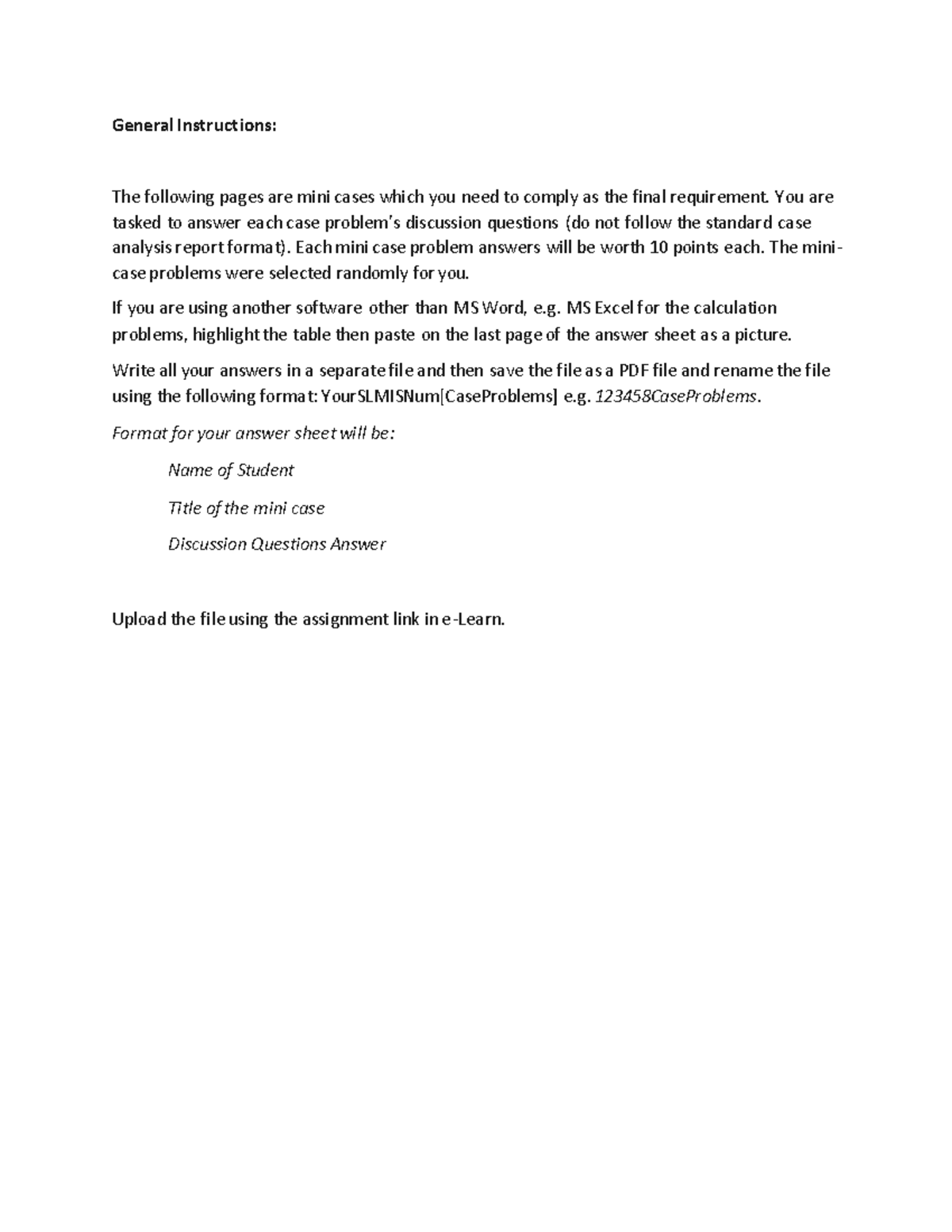 Mini Case Problems for pricing strategy - General Instructions: The ...