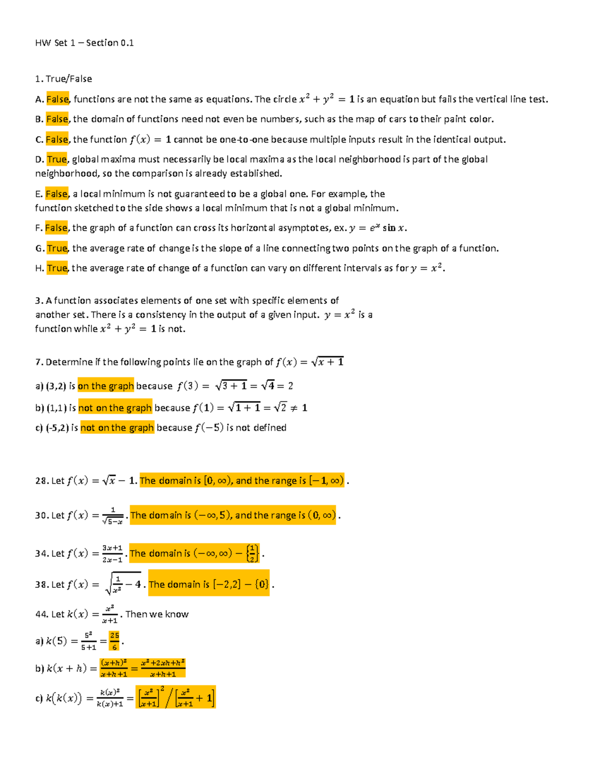 HW Set 1 - sample - HW Set 1 – Section 0. True/False A. False ...