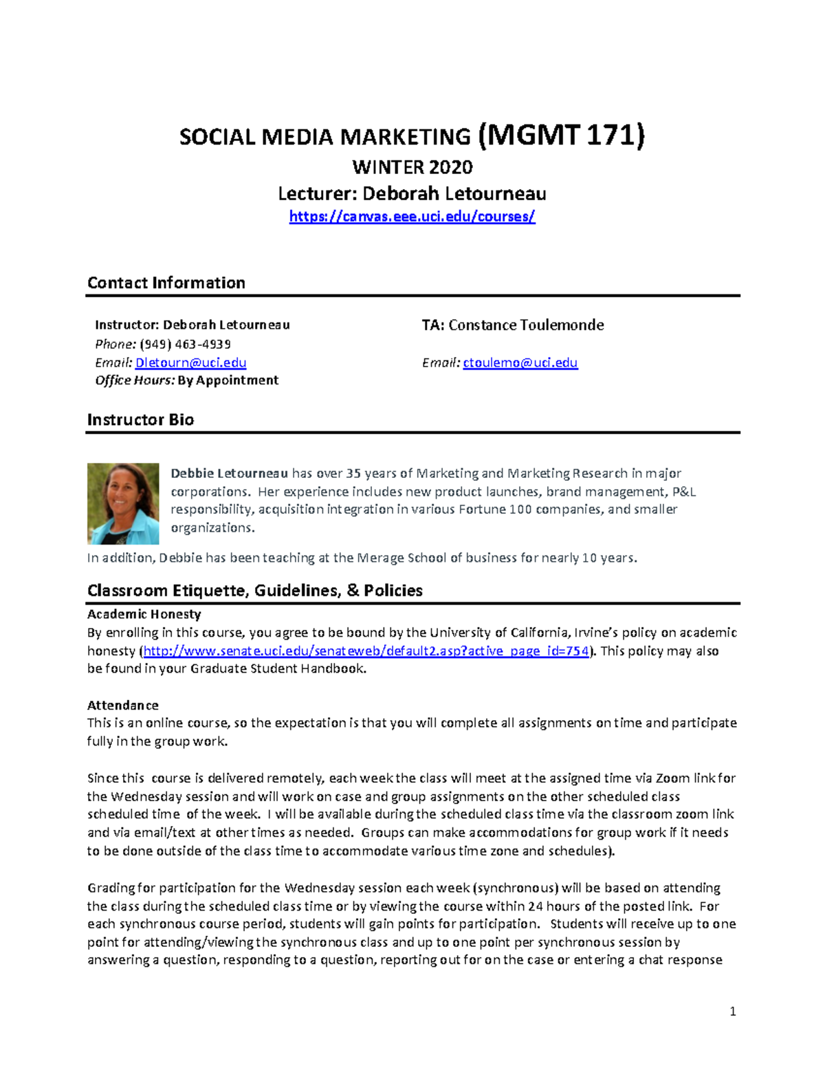 Social Media Marketing Syllabus 1.8.21 - SOCIAL MEDIA MARKETING (MGMT ...