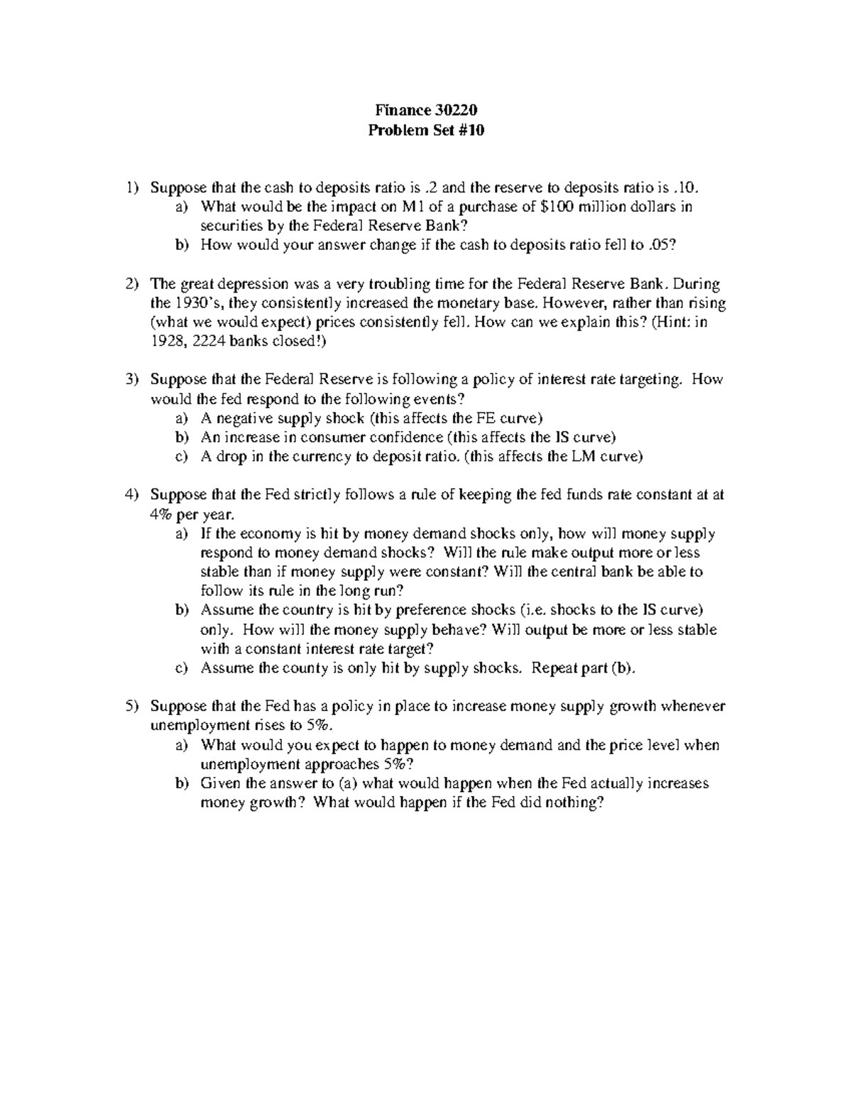 Seminar assignments - Problem set 10 - Finance 30220 Problem Set # 10 ...