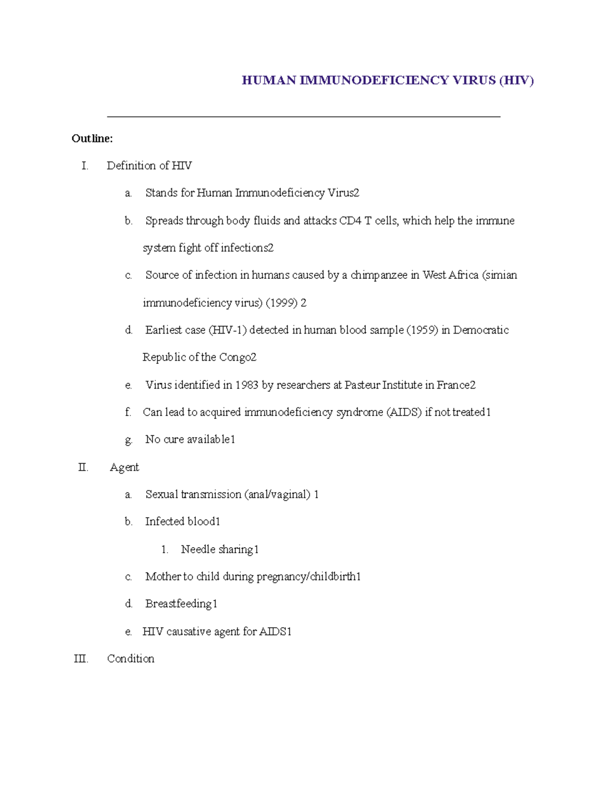 HLTH 501 HIV Lecture Outline - HUMAN IMMUNODEFICIENCY VIRUS (HIV) - Studocu