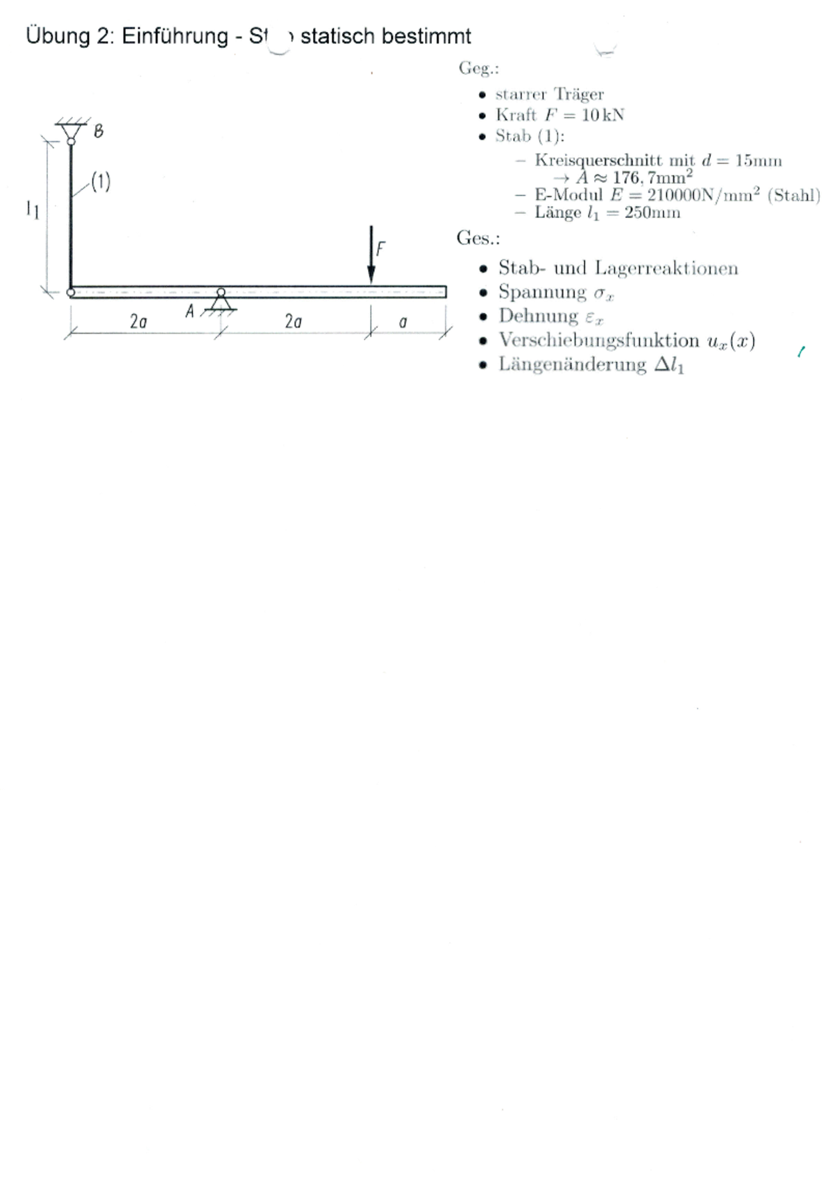 TM2 - Handschrift - Ubung 2: EinfUhrung - St 1 statisch bestimmt Gog; o ...