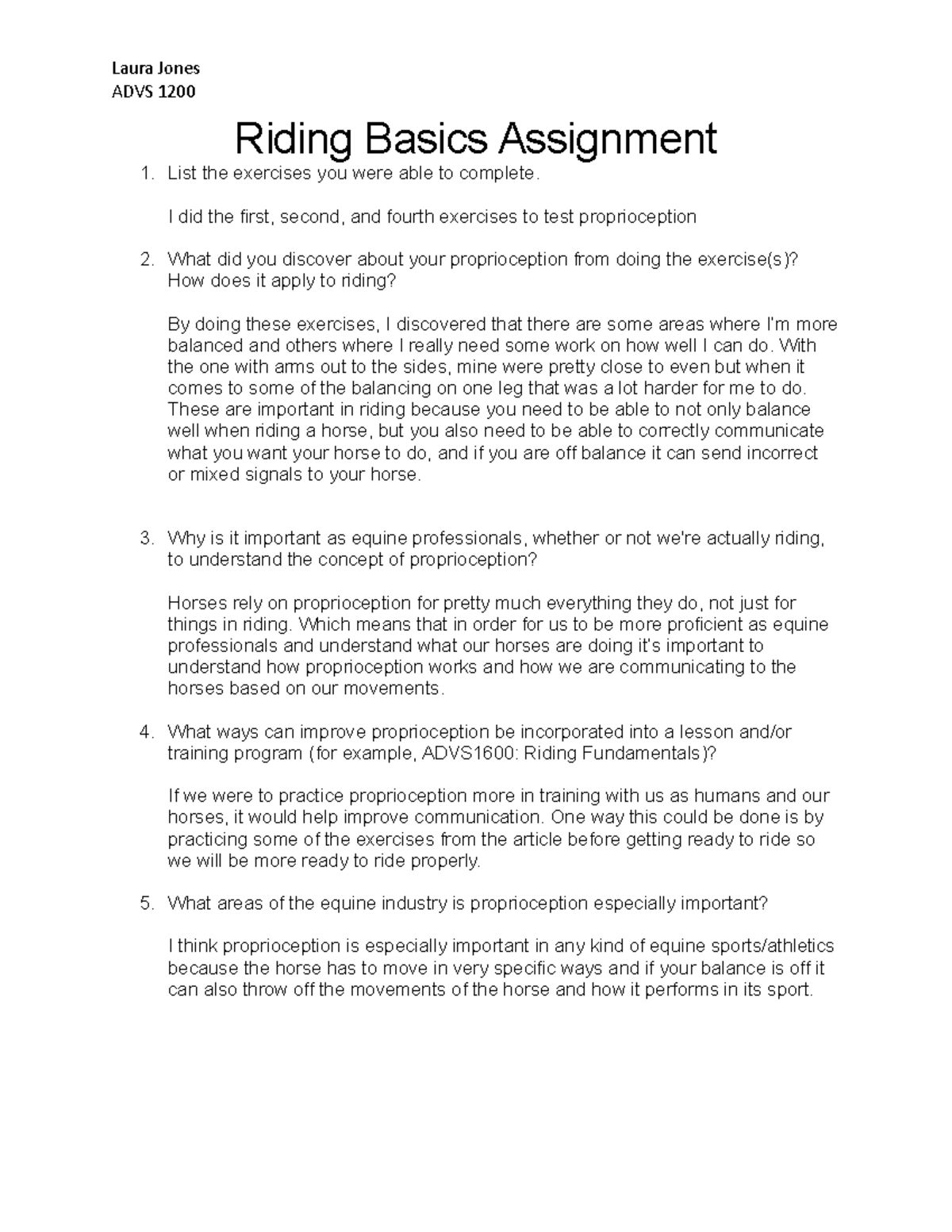 Riding Basics Assignment - Laura Jones ADVS 1200 Riding Basics ...