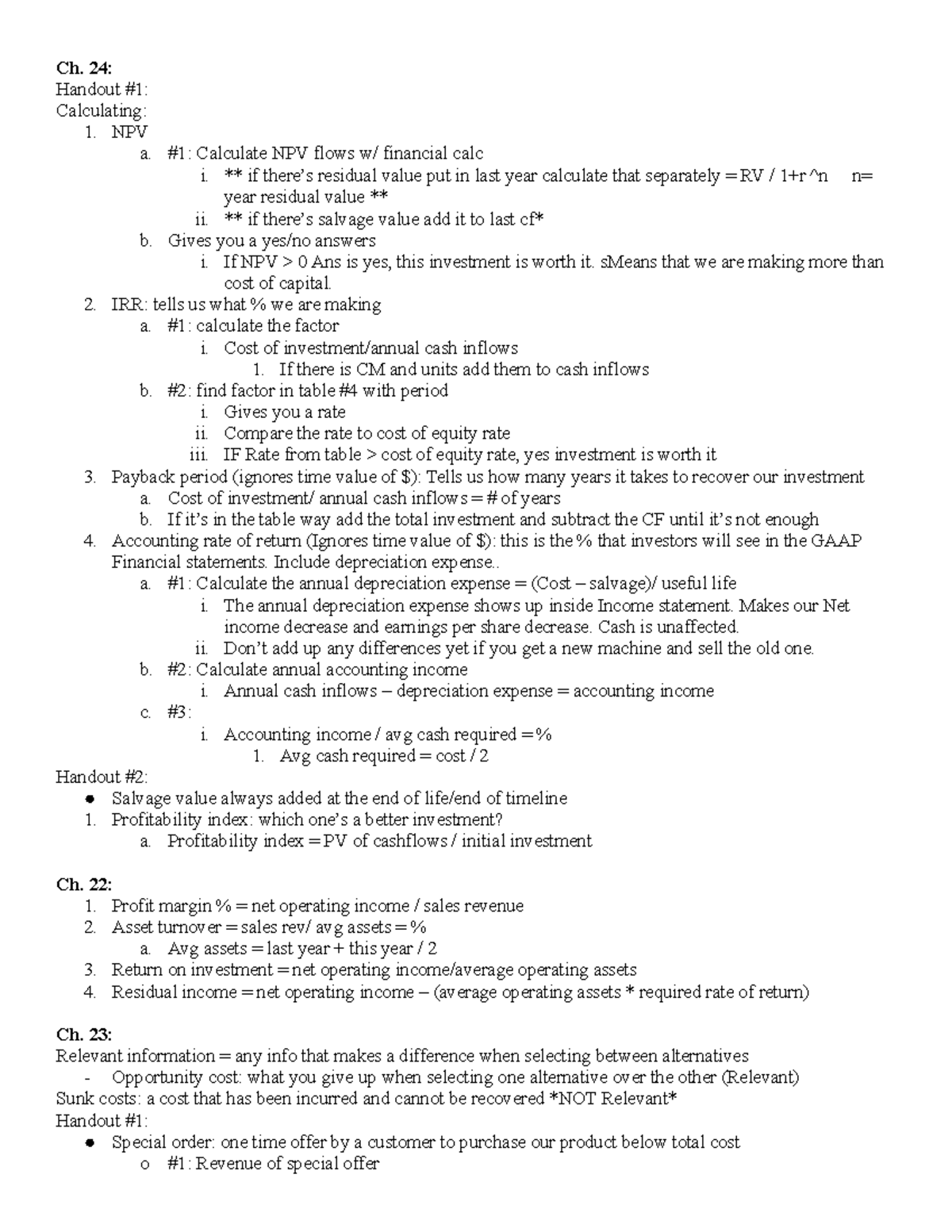 Final ACC Cheat Sheet - Mario perez - Ch. 24: Handout #1: Calculating ...