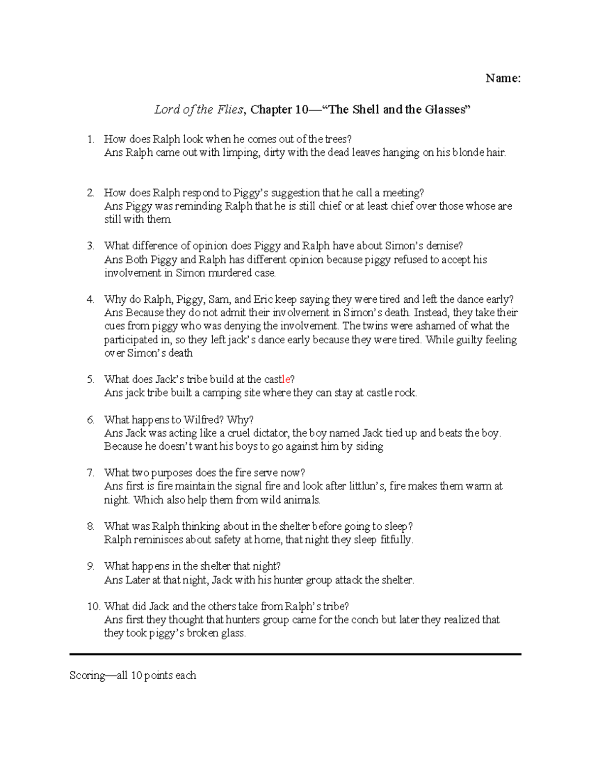 Chapter 10. the shell and the glass - Name: Lord of the Flies , Chapter ...