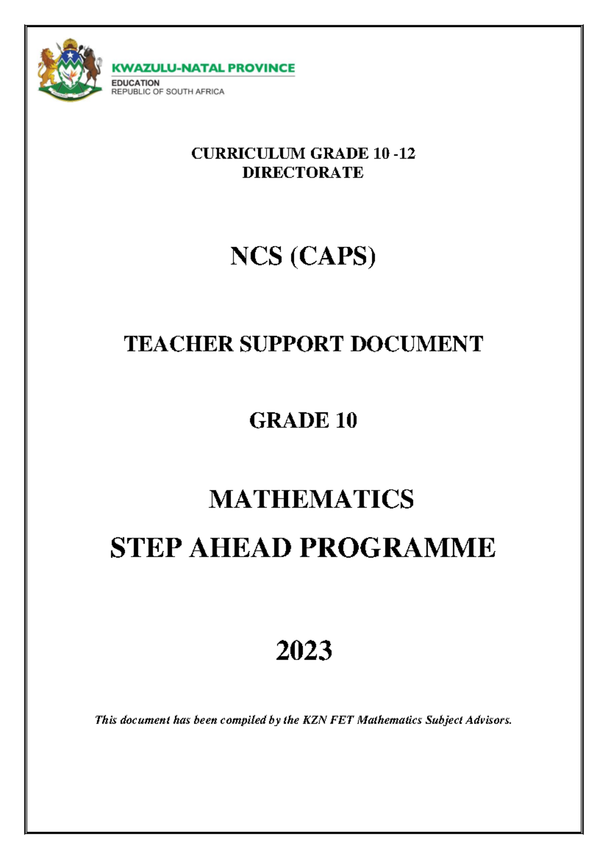 Step Ahead Grade 10 Teacher Document 2023-1 - CURRICULUM GRADE 10 - 12 ...
