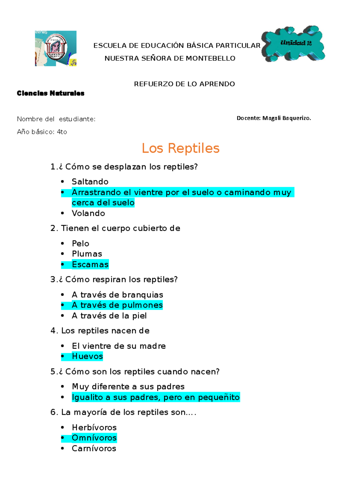 Taller reptiles - tare - ESCUELA DE EDUCACIÓN BÁSICA PARTICULAR NUESTRA ...